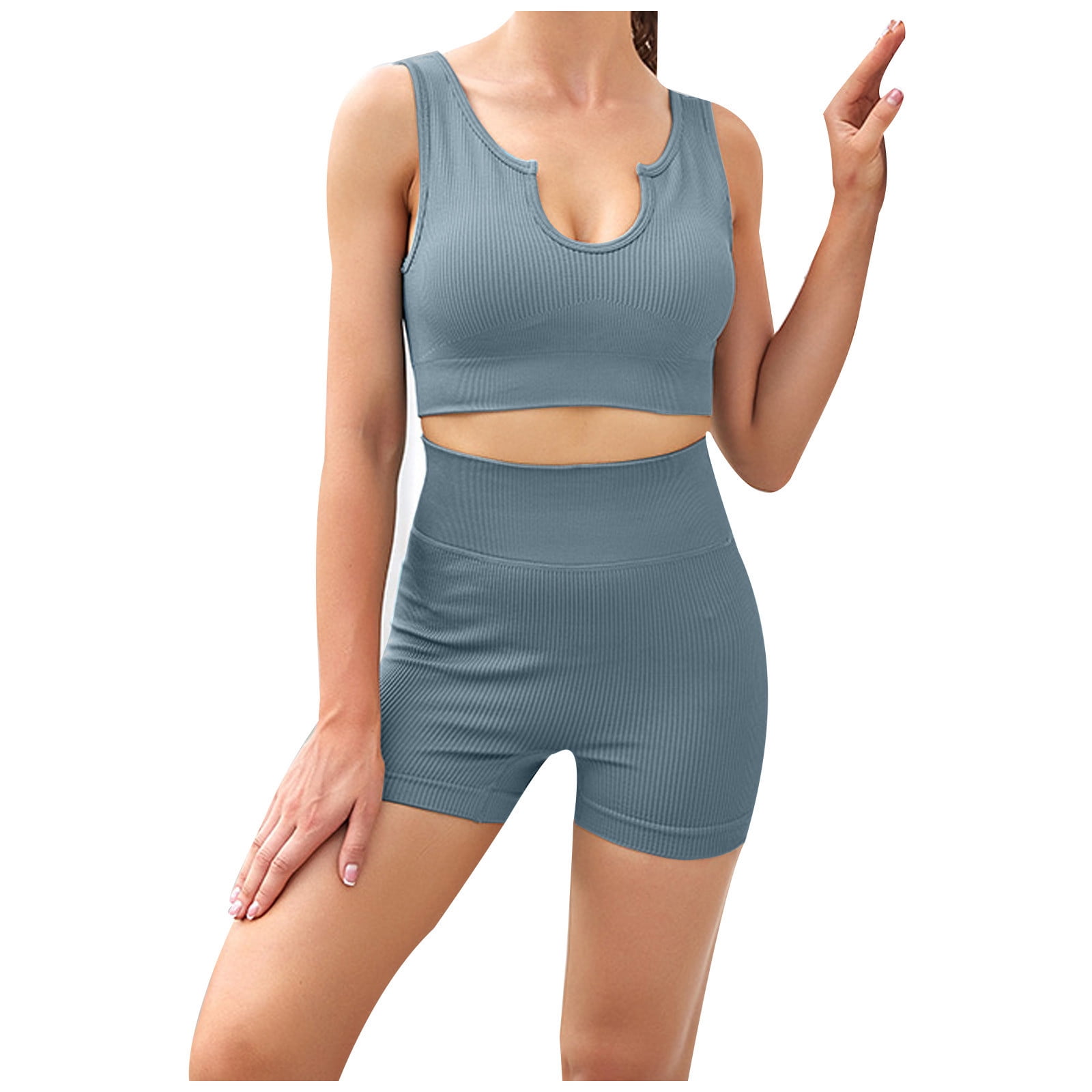 Abomasnow Women's Workout Sets U-Neck Sleeveless Crop Tops High Waist Biker Shorts 2 Piece ...