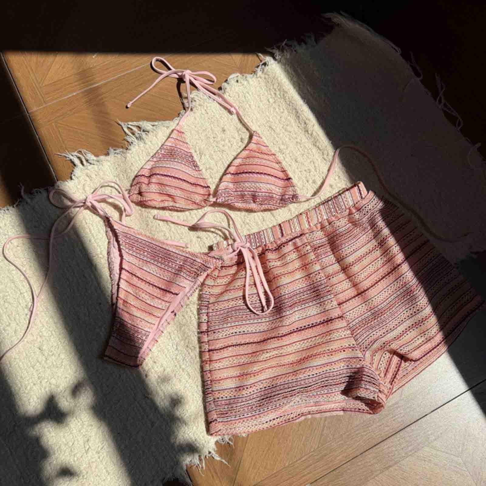 Abomasnow Womens 3pcs Swimsuit Floral Halter Triangle Bikini Top Tie ...