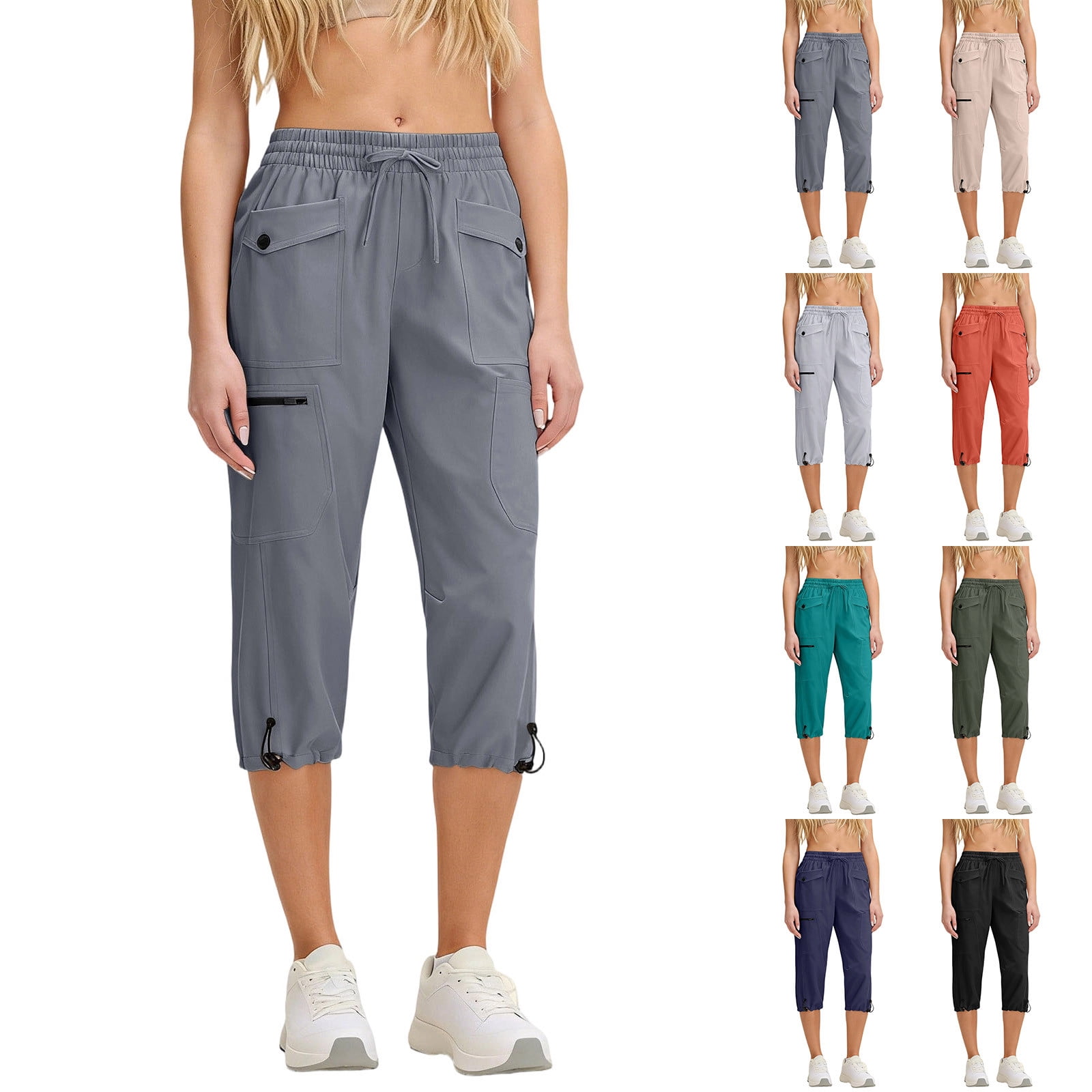 Abomasnow Womens Capris Cargo Pants Elastic High Waisted Drawstring ...