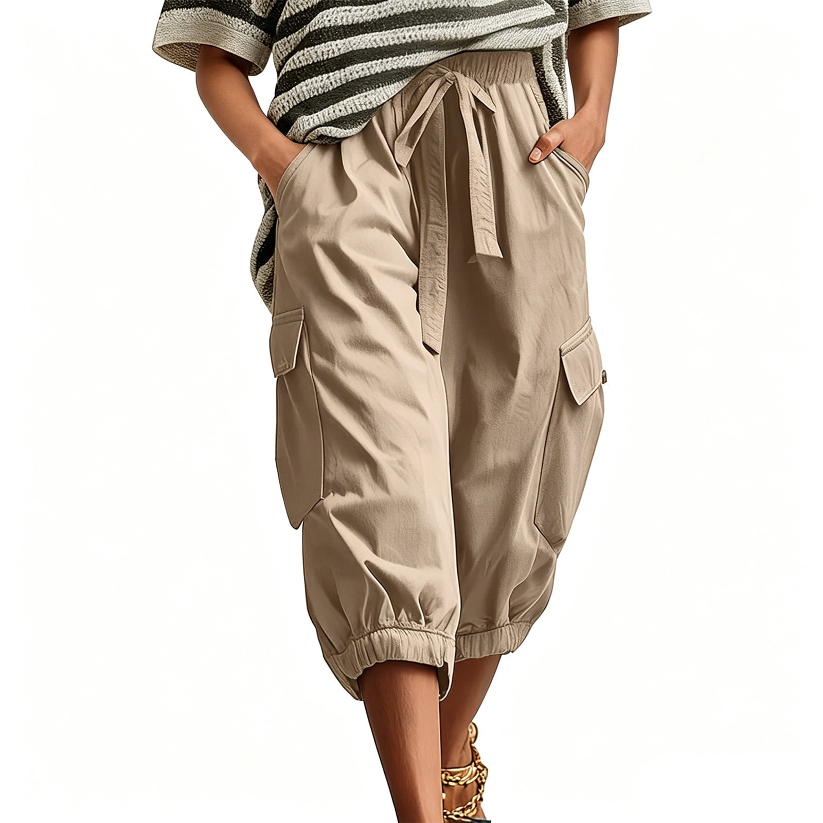 Abomasnow Womens Cargo Pants Summer Drawstring High Waisted Hiking ...