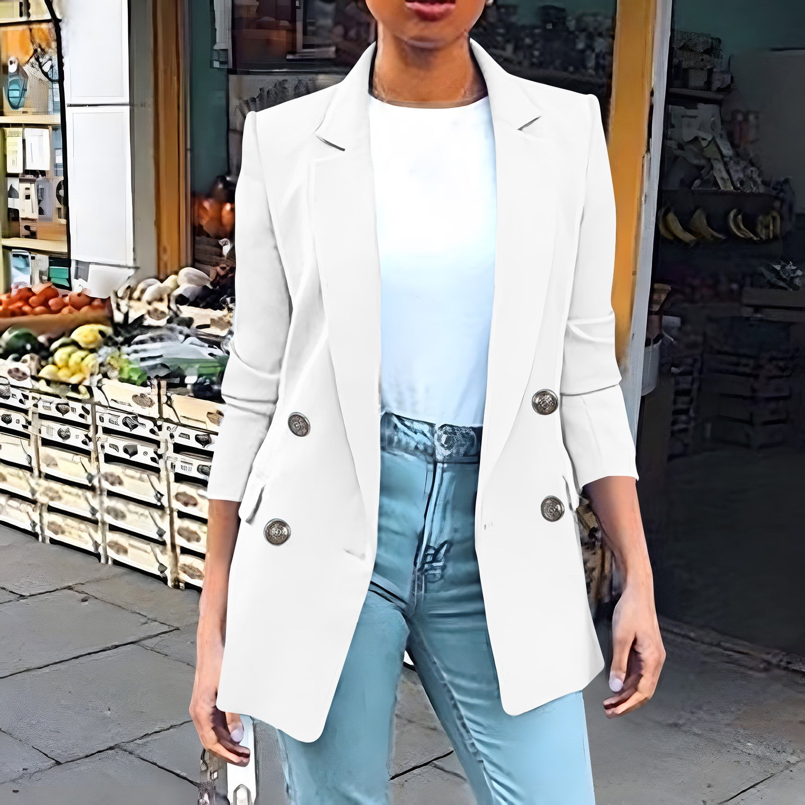 Abomasnow Womens Casual Blazer Button Lapel Long Sleeve Work Business ...