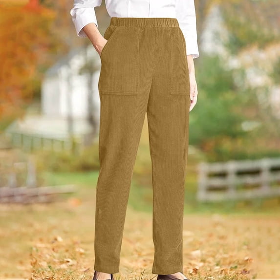 Abomasnow Womens Corduroy Pants Casual Elastic High Waisted Straight ...