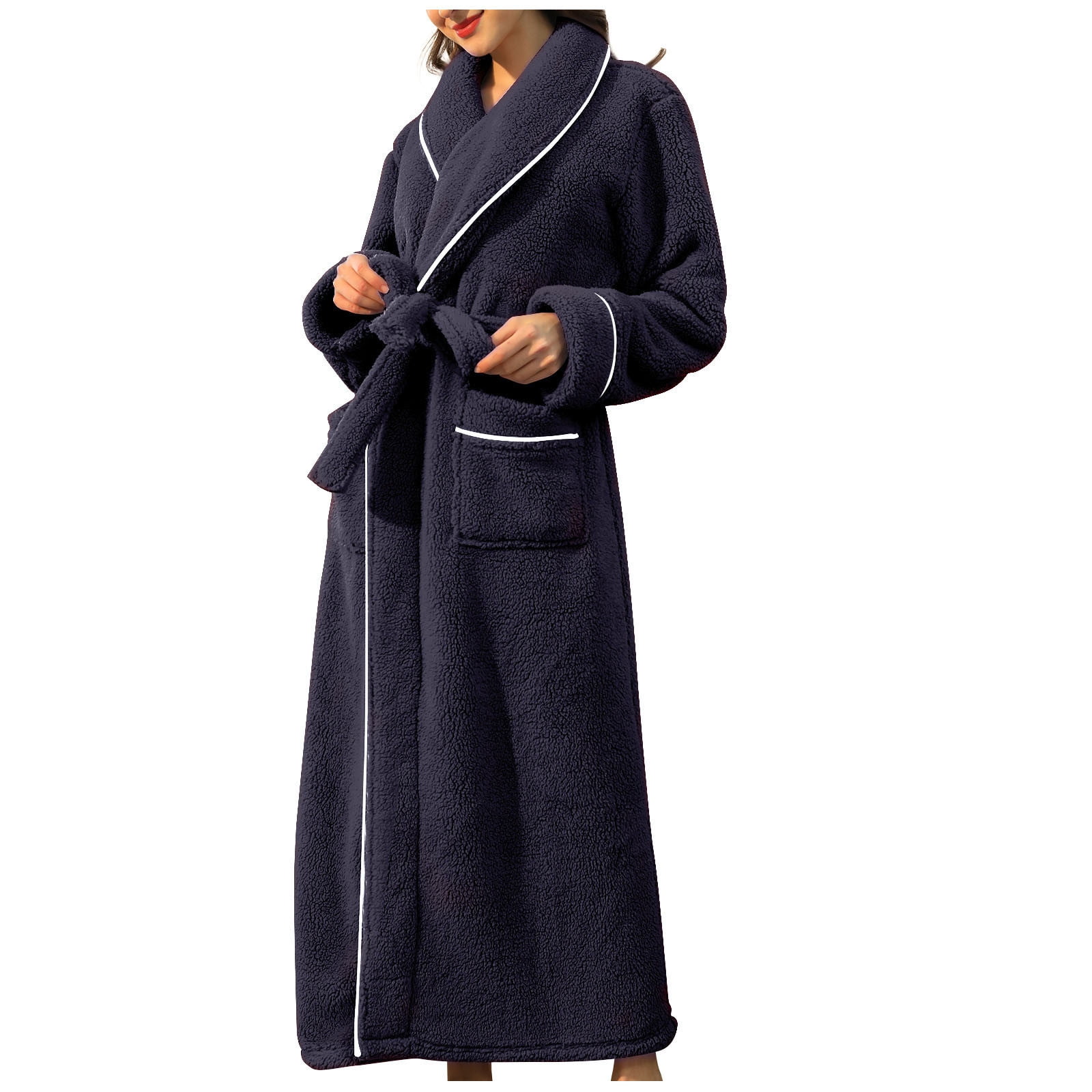 Abomasnow Womens Fuzzy Robe Mid Length Bathrobe Belted Soft Bath Robes ...