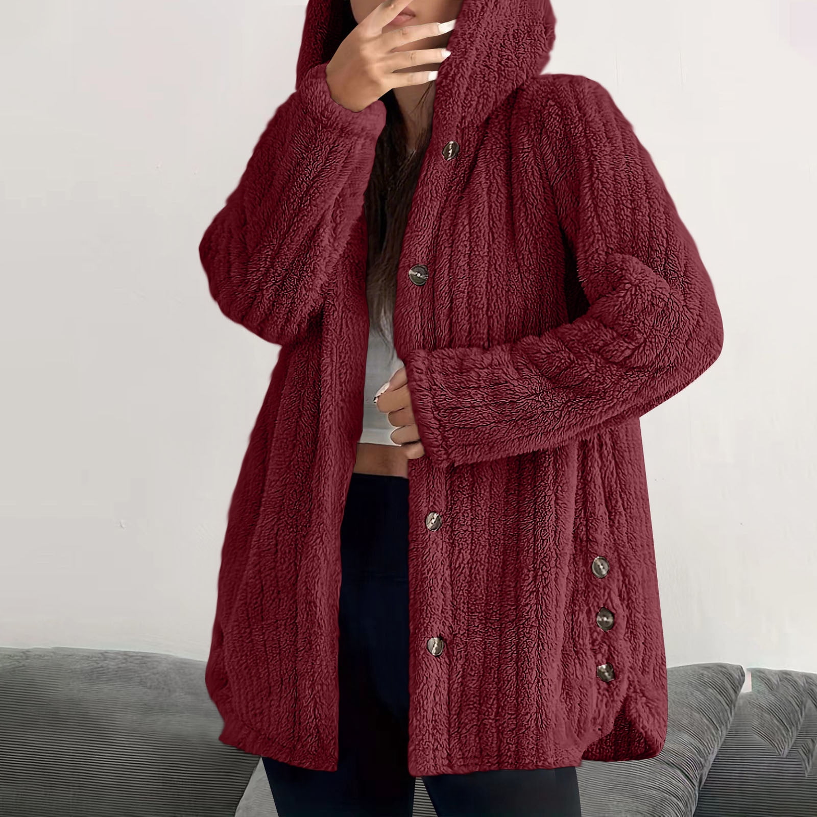 Abomasnow Womens Sherpa Jackets Plus Size Button Down Fleece Shaggy ...