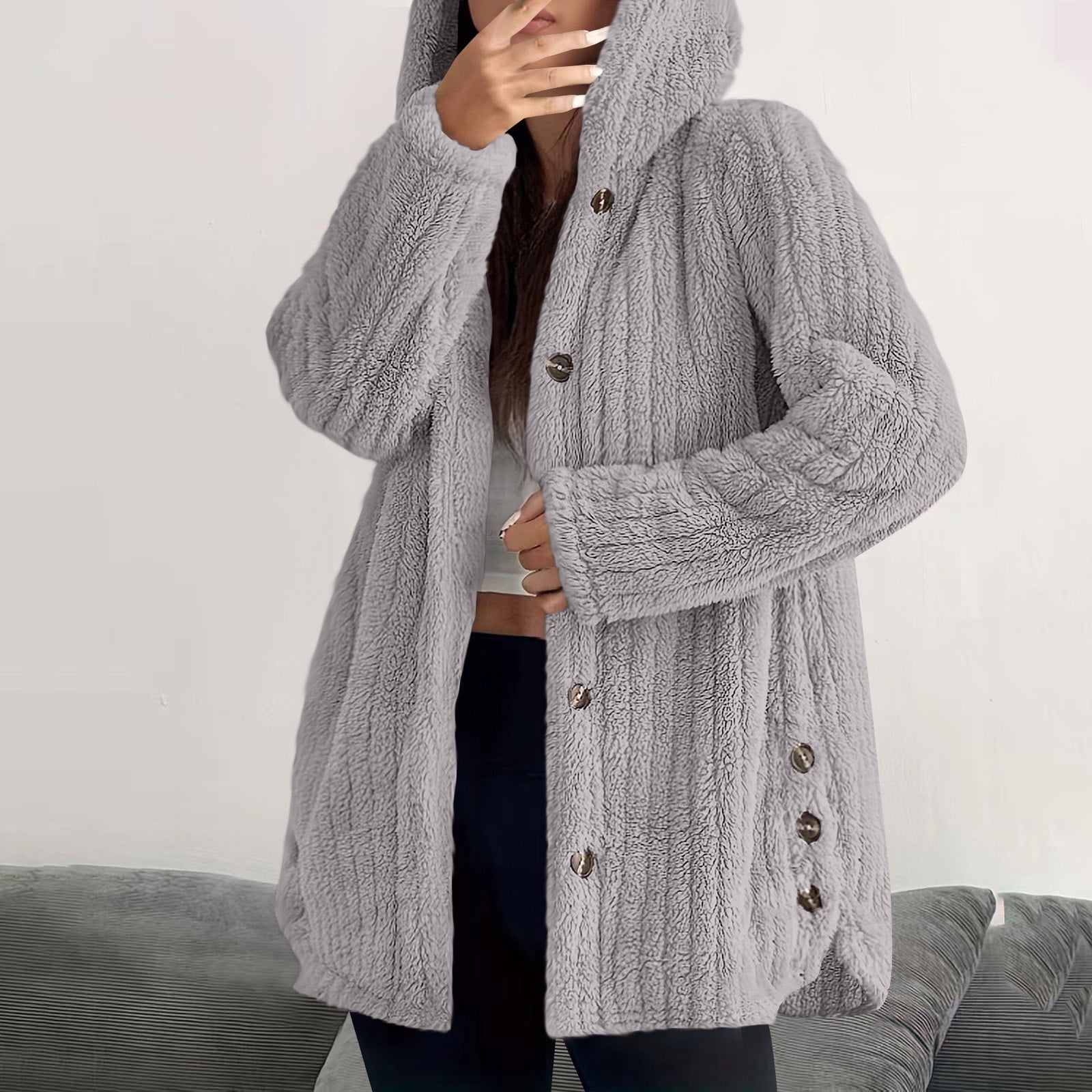 Abomasnow Womens Sherpa Jackets Plus Size Button Down Fleece Shaggy ...