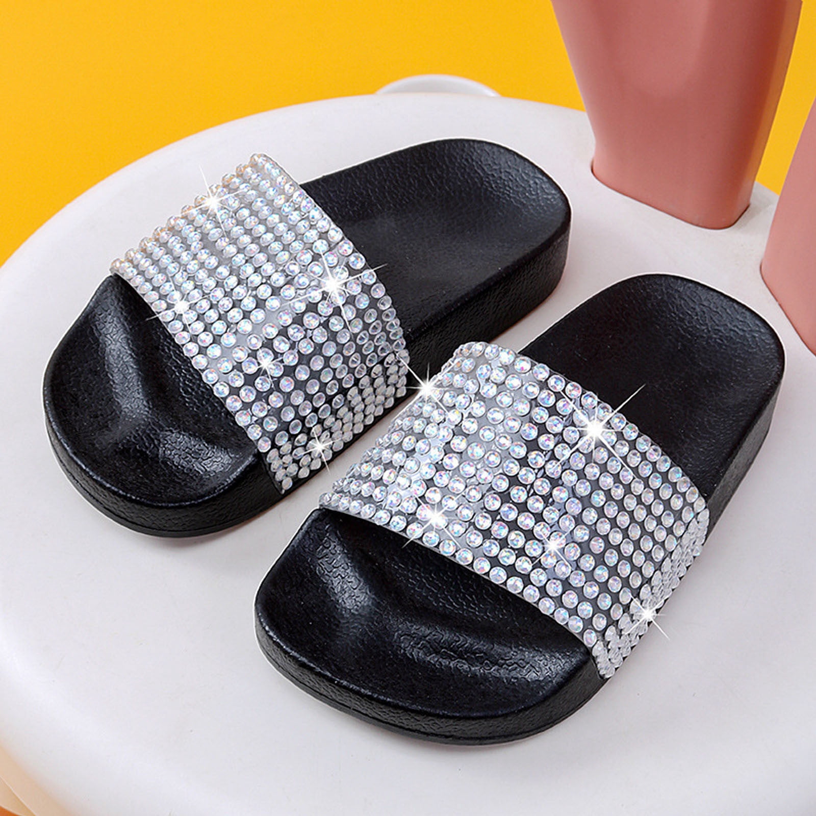 Abomasnow Womens Slides House Slippers Rhinestone Glitter Slides Cute ...