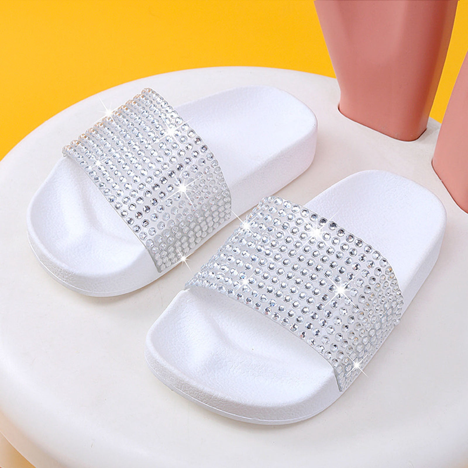 Abomasnow Womens Slides House Slippers Rhinestone Glitter Slides Cute ...