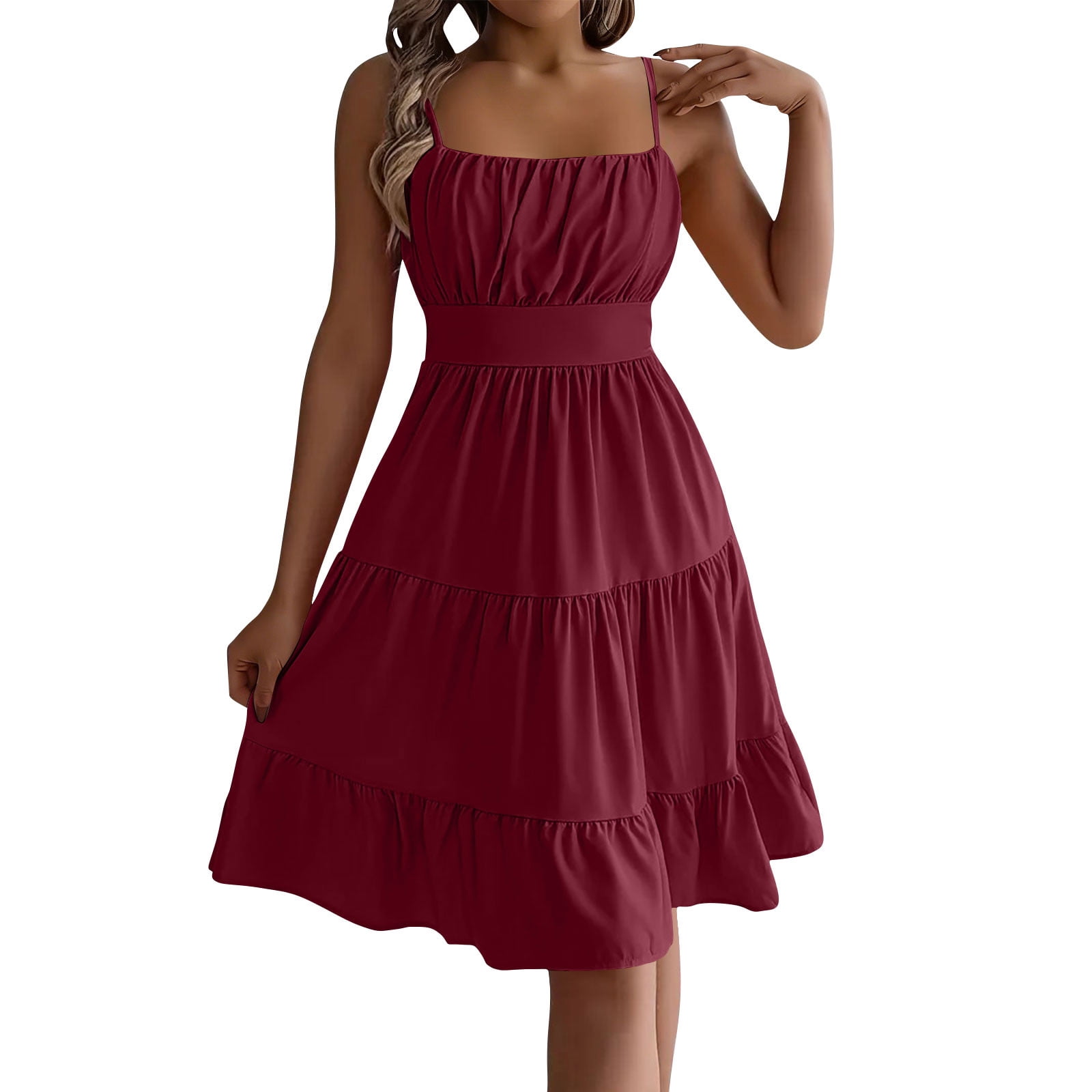 Abomasnow Womens Summer Mini Dress Spaghetti Strap Sleeveless Square ...