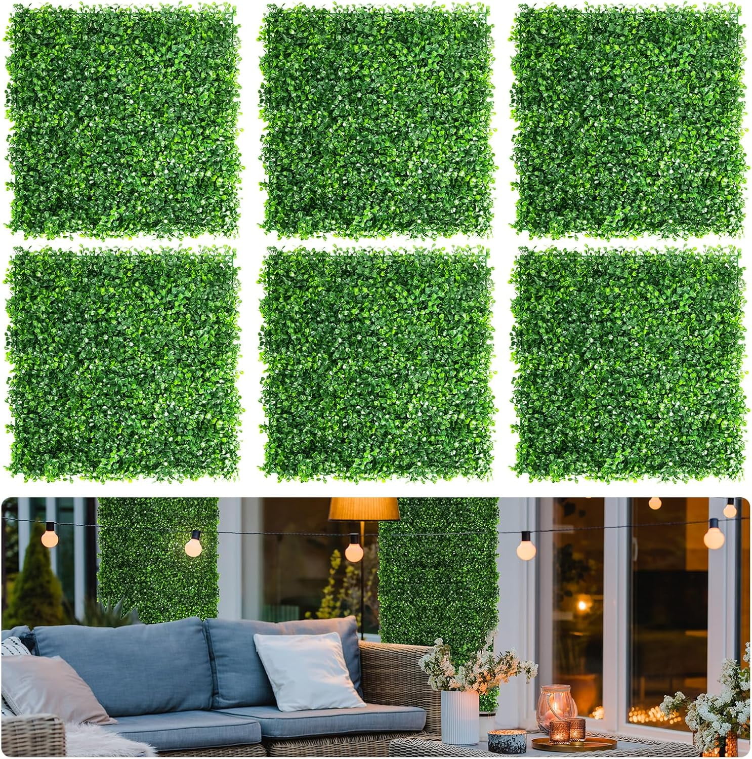 Aboofx Artificial Grass Wall Panels, 30 Pack 10x10in Green Wall Decor Greenery Wall Boxwood ...