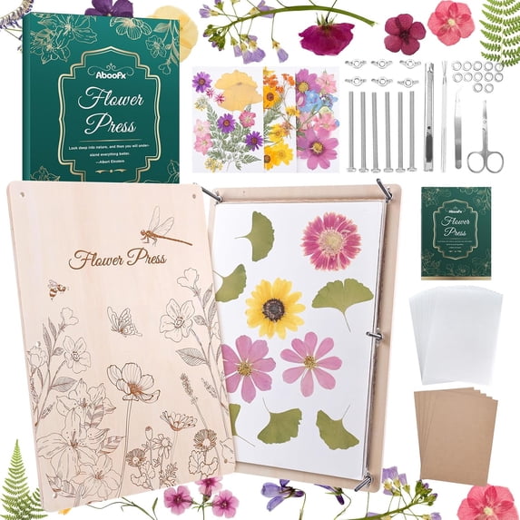 Aboofx Flower Press Kit, Craft Kits 17" x 11.8" 5-Layers Wooden Flower ...