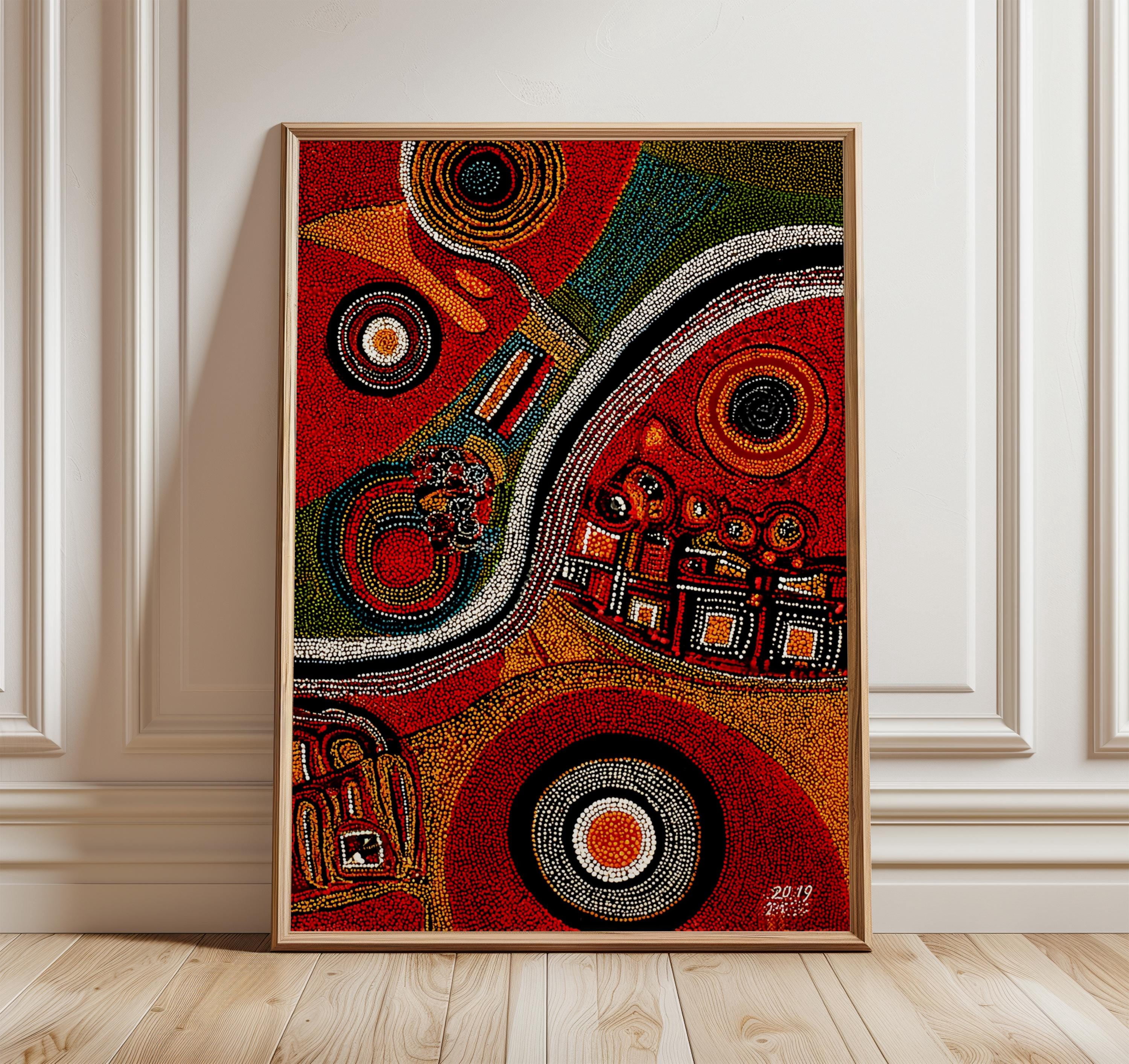 Aboriginal Dot Painting Print, Vibrant Red Earth Art, Indigenous Style ...