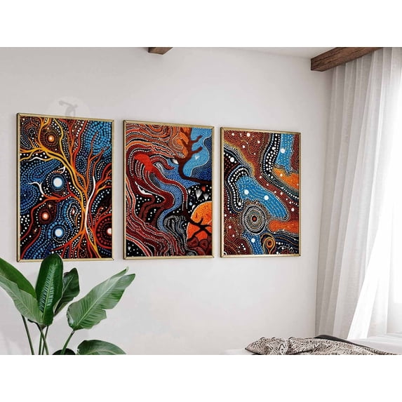 Aboriginal Indigenous Decor Art Version Two Set 3 Stretched Canvas ...