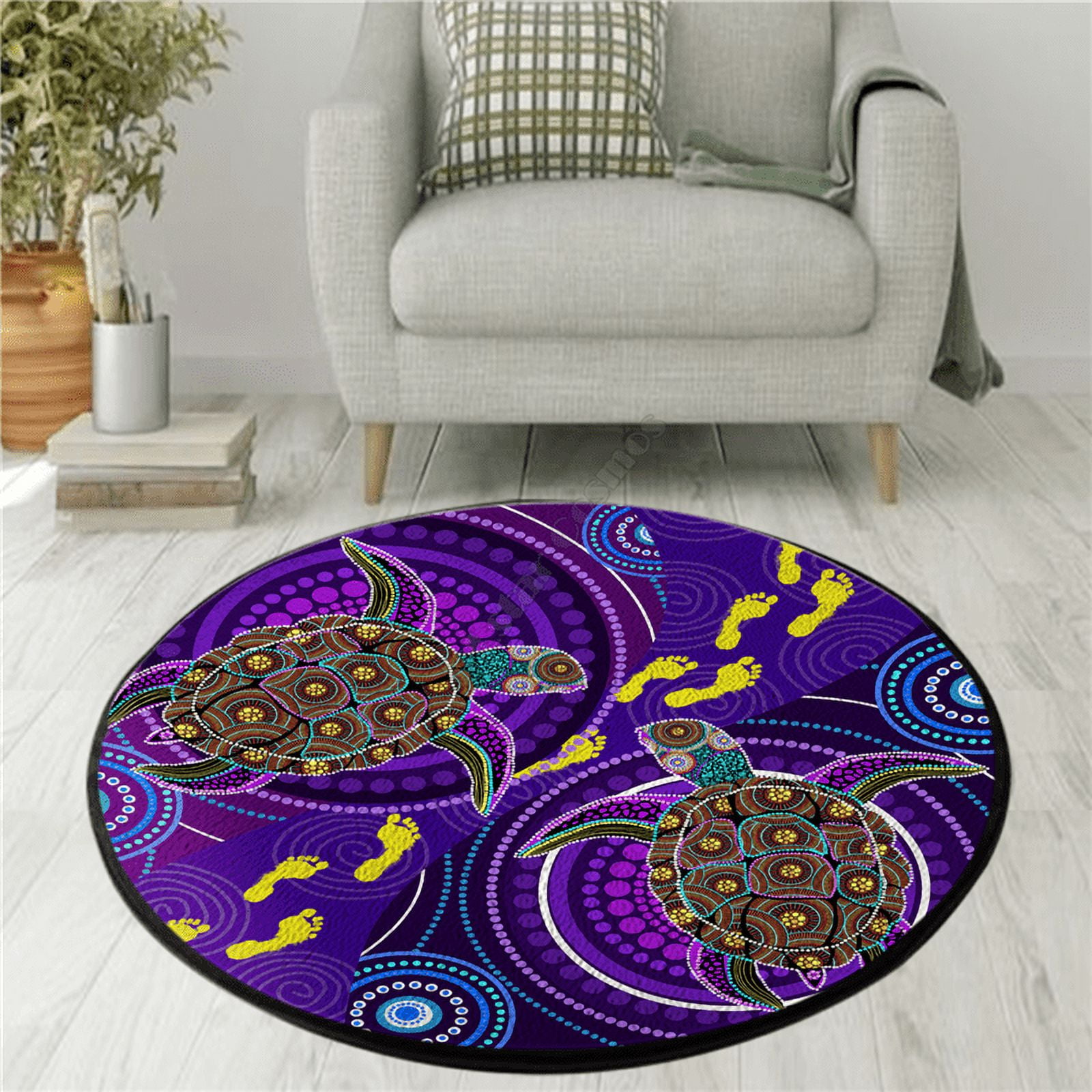 Aboriginal Naidoc Week 2021 Turtle Lizard 3D Design Circle Rug Non-slip ...