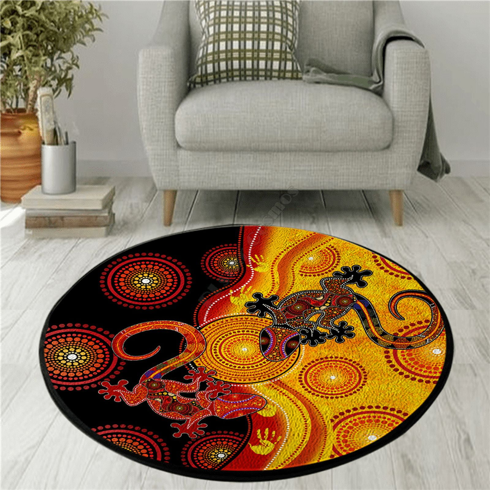 Aboriginal Naidoc Week 2021 Turtle Lizard 3D Design Circle Rug Non-slip ...