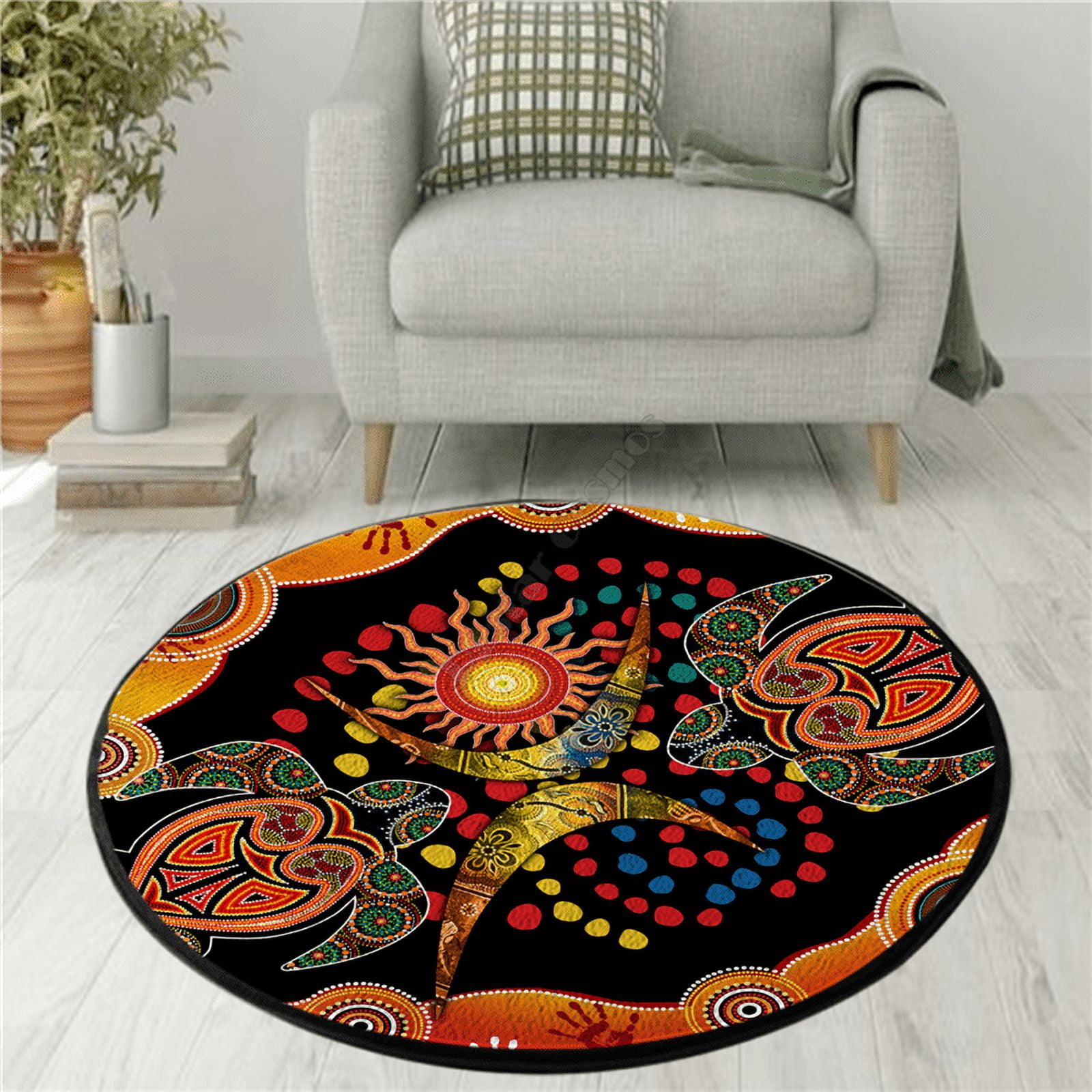 Aboriginal Naidoc Week 2021 Turtle Lizard 3D Design Circle Rug Non-slip ...