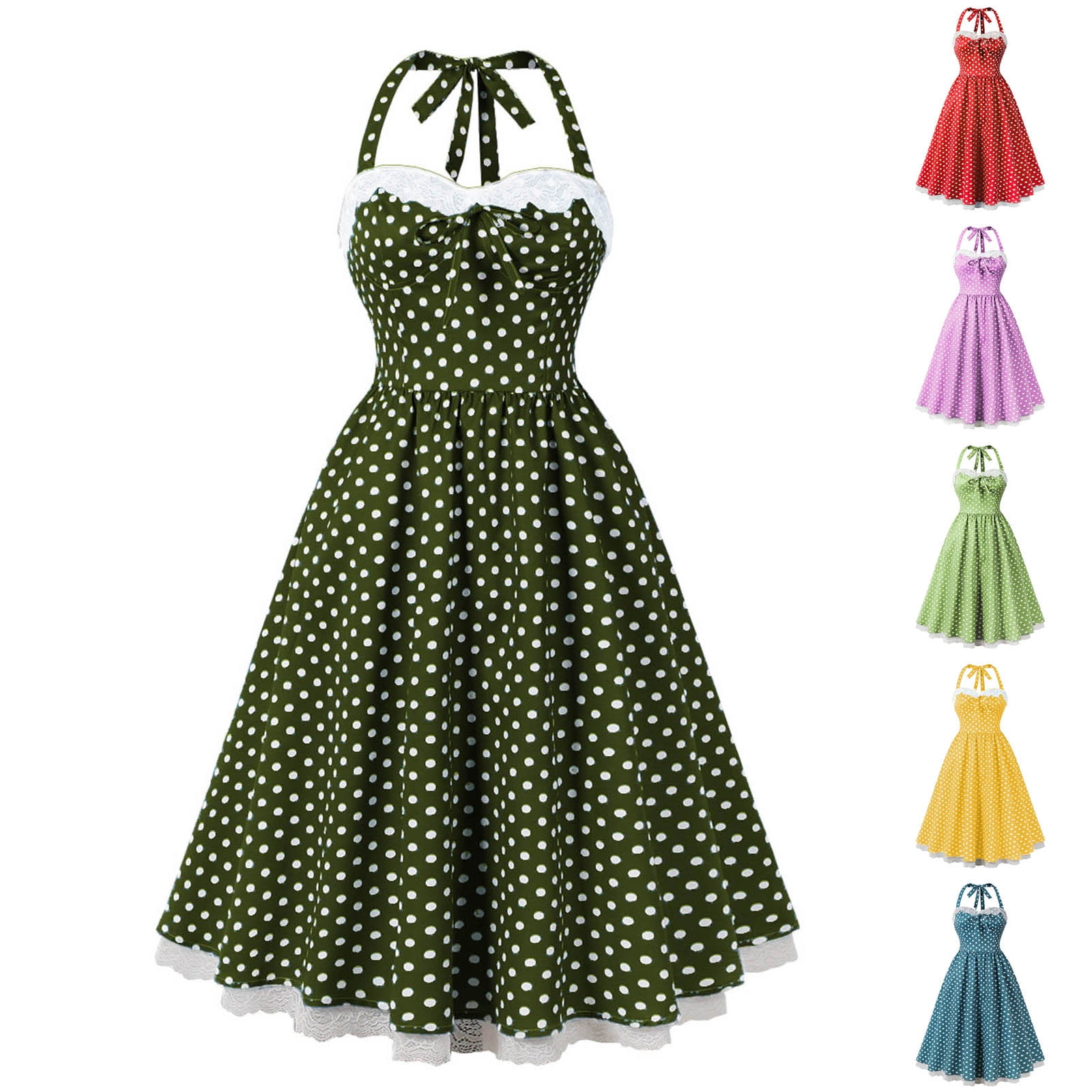 Aboser 1950s Disco Halter Dresses for Women Vintage Polka Dot Print ...