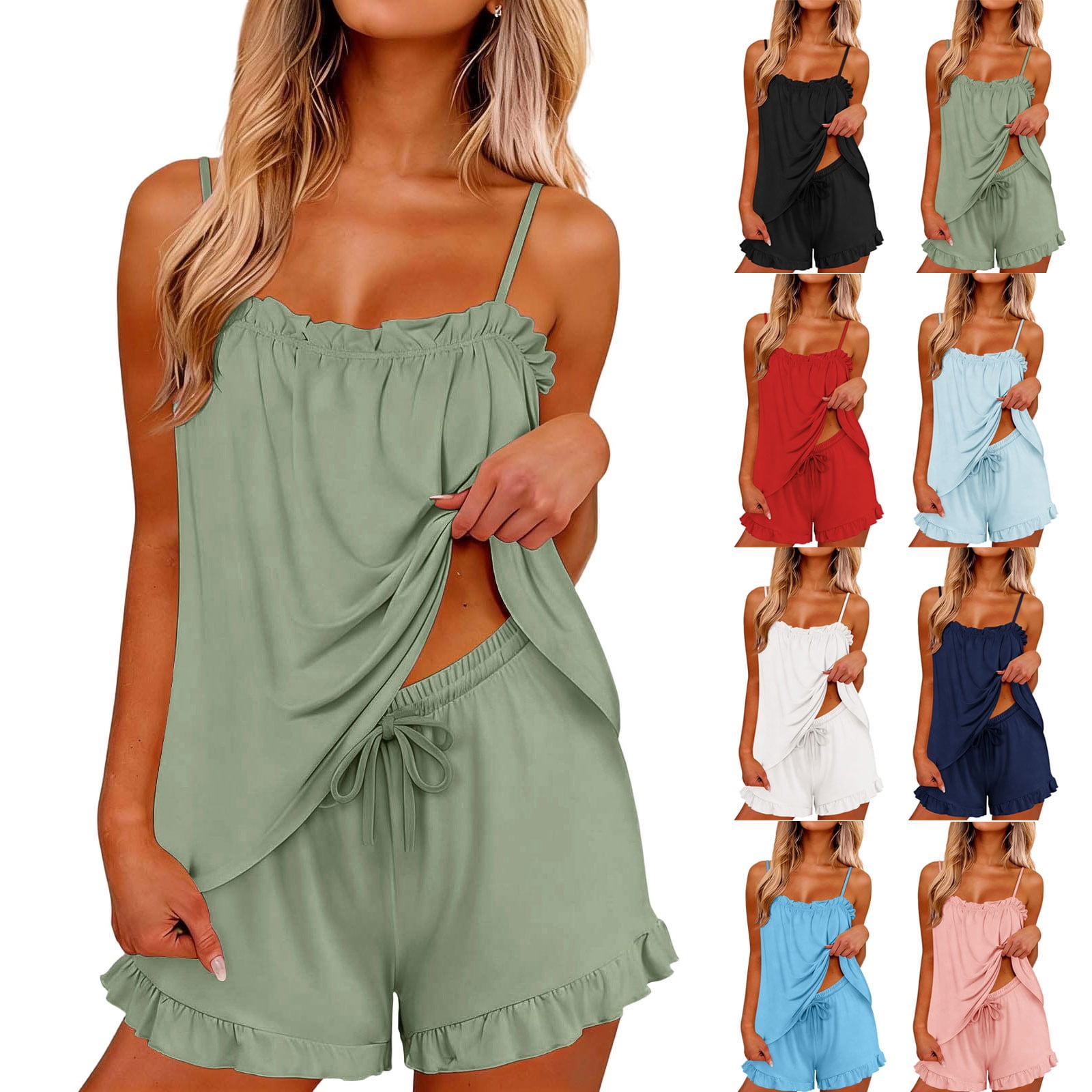 Aboser 2 Piece Pajamas for Women Set Summer Bride Sleepwear Cute Ruffle ...