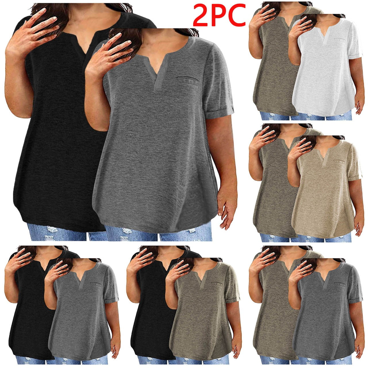 Aboser 2 Piece T Shirts for Women Plus Size Short Sleeve Tops Summer Classic Basic Tees Casual ...
