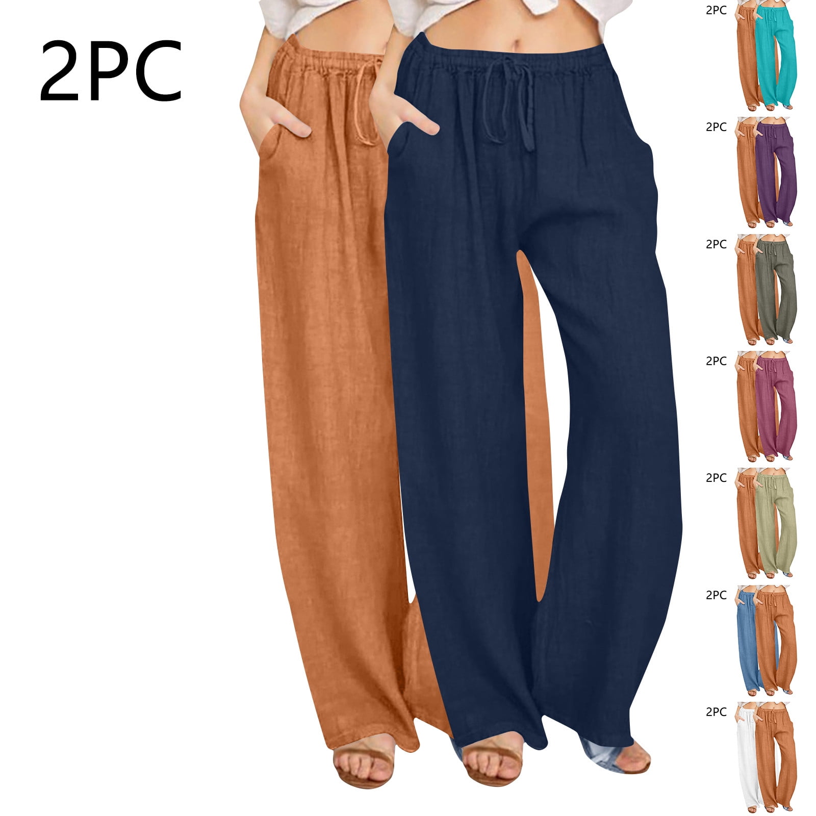 Aboser 2 Piece Wide Leg Pants for Women Dressy Casual Cotton Linen ...