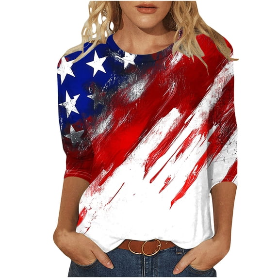 Aboser 3/4 Sleeve Tops for Women Dressy Casual Patriotic T Shirts Plus ...