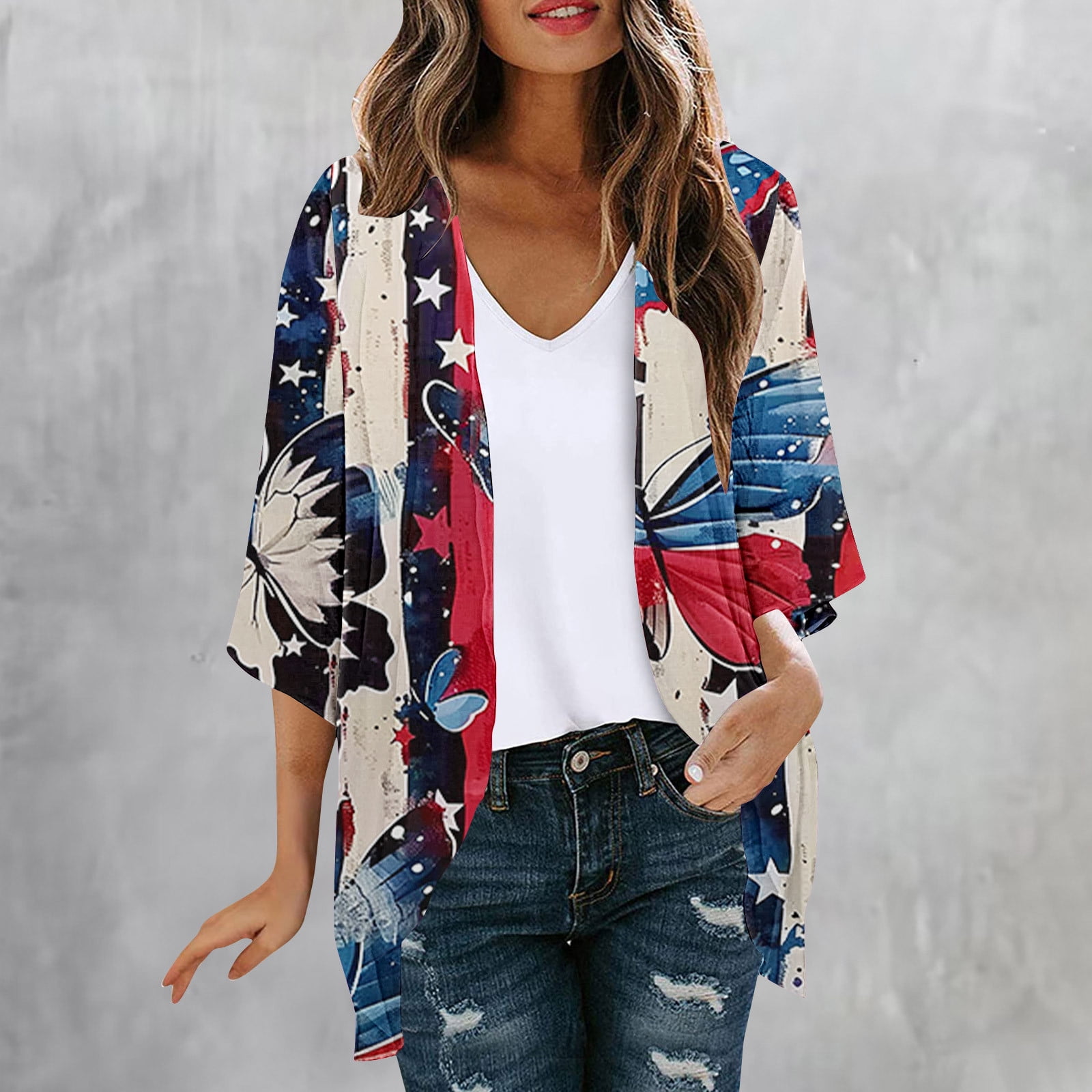 Aboser 4th of July USA Cardigans for Women Kimonos Lightweight Loose ...