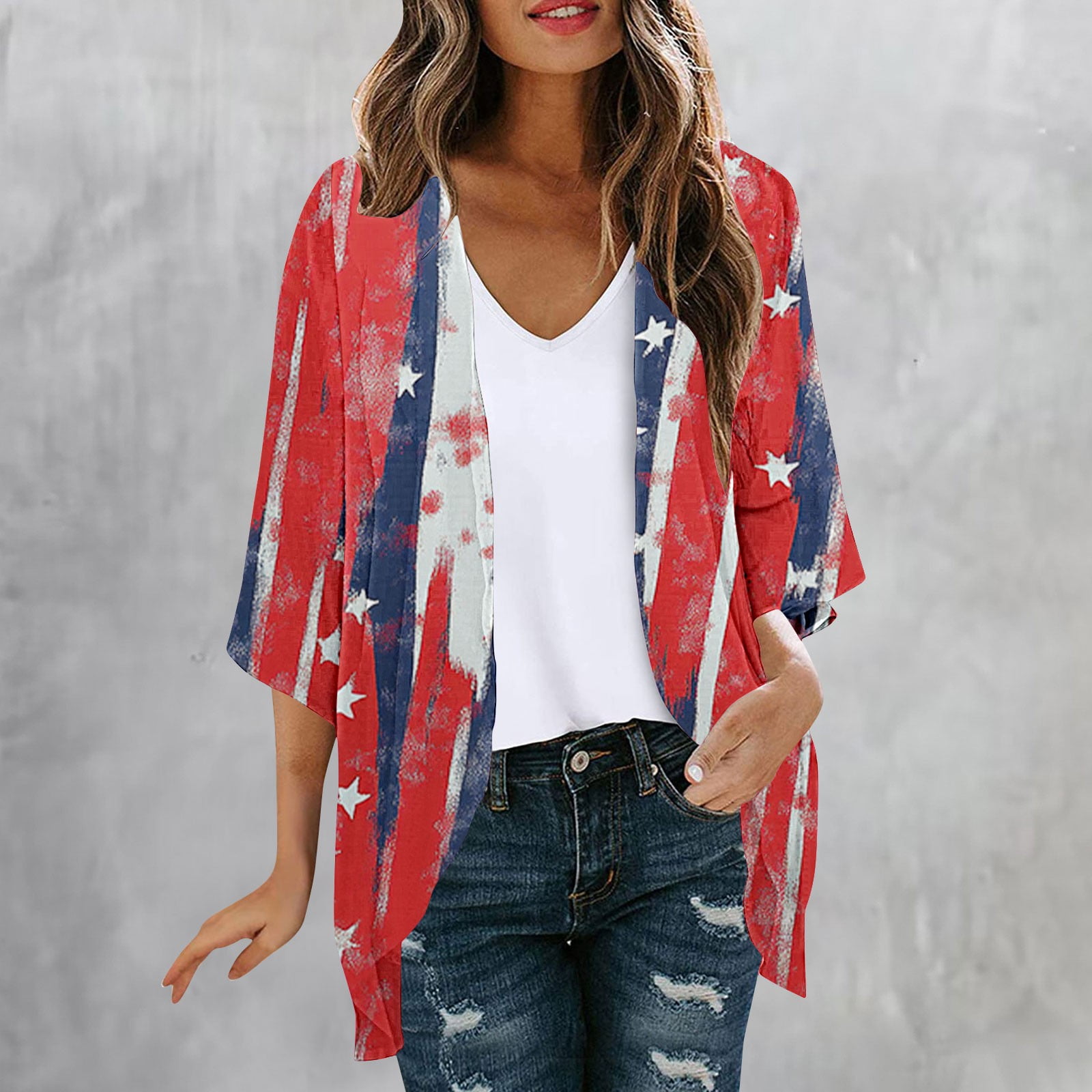 Aboser American Flag Kimono Cardigans for Women Summer Lightweight ...