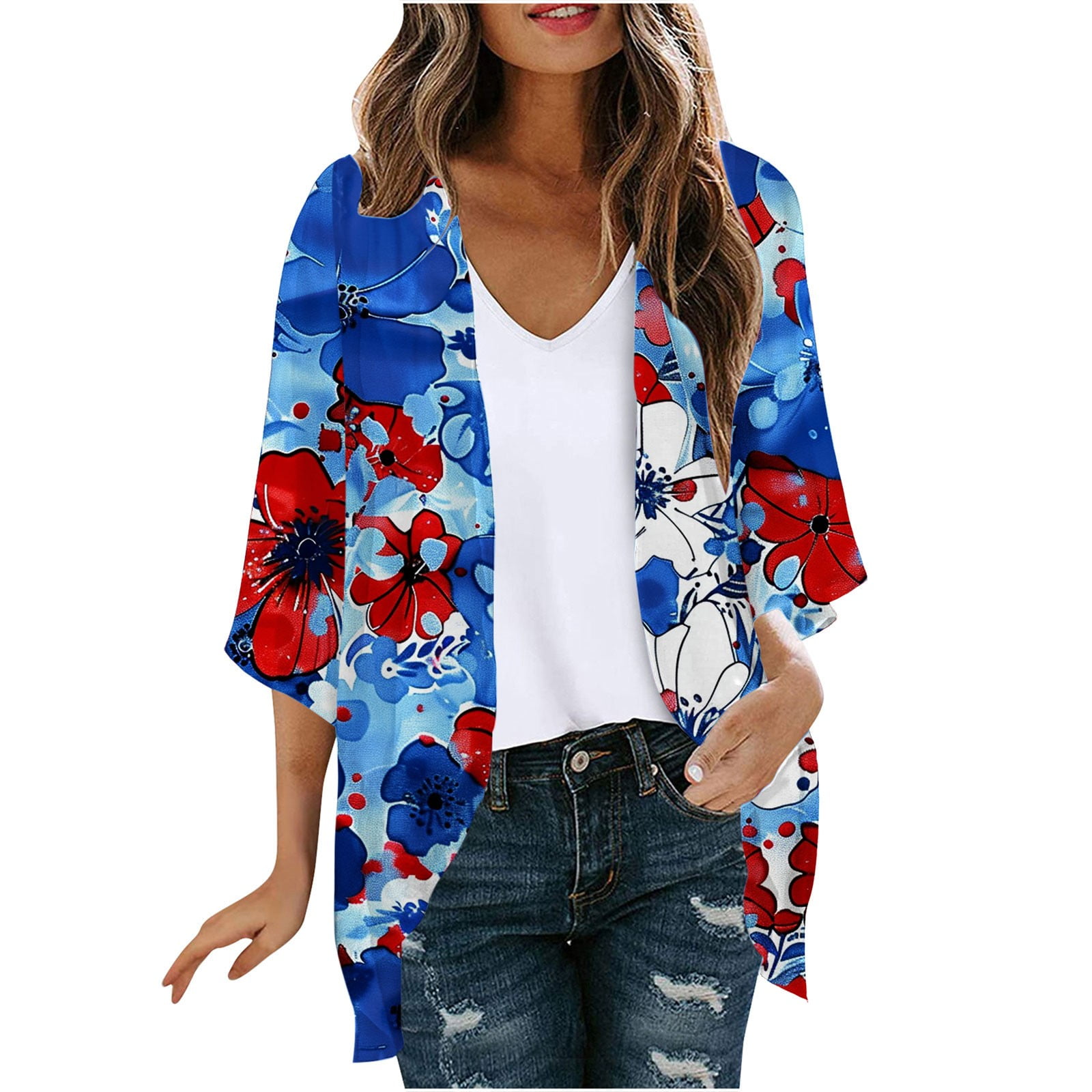 Aboser American Flag Kimono Cardigans for Women Trendy Red White and ...