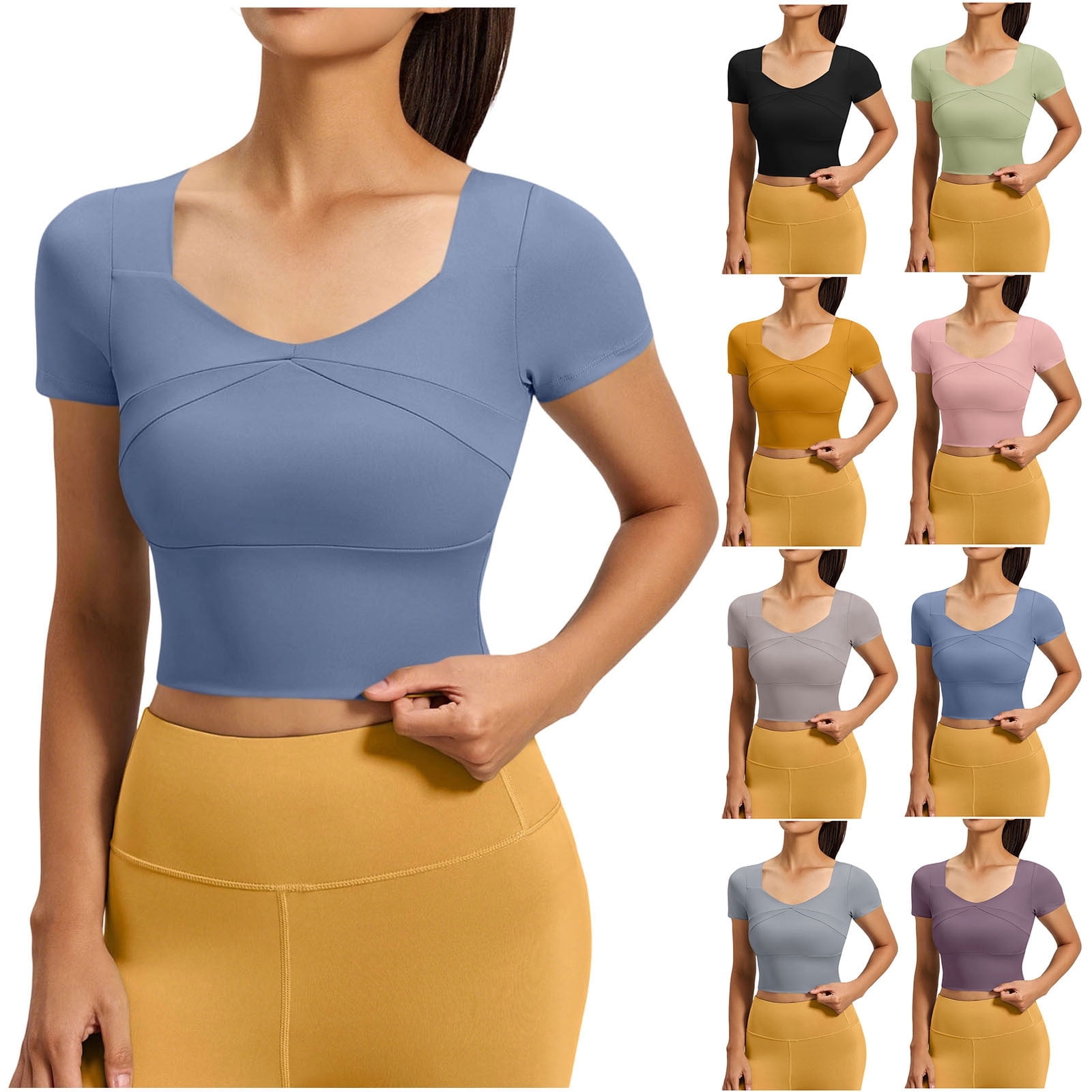 Aboser Athletic Tops for Women Short Sleeve Padded Shirts Summer Active ...