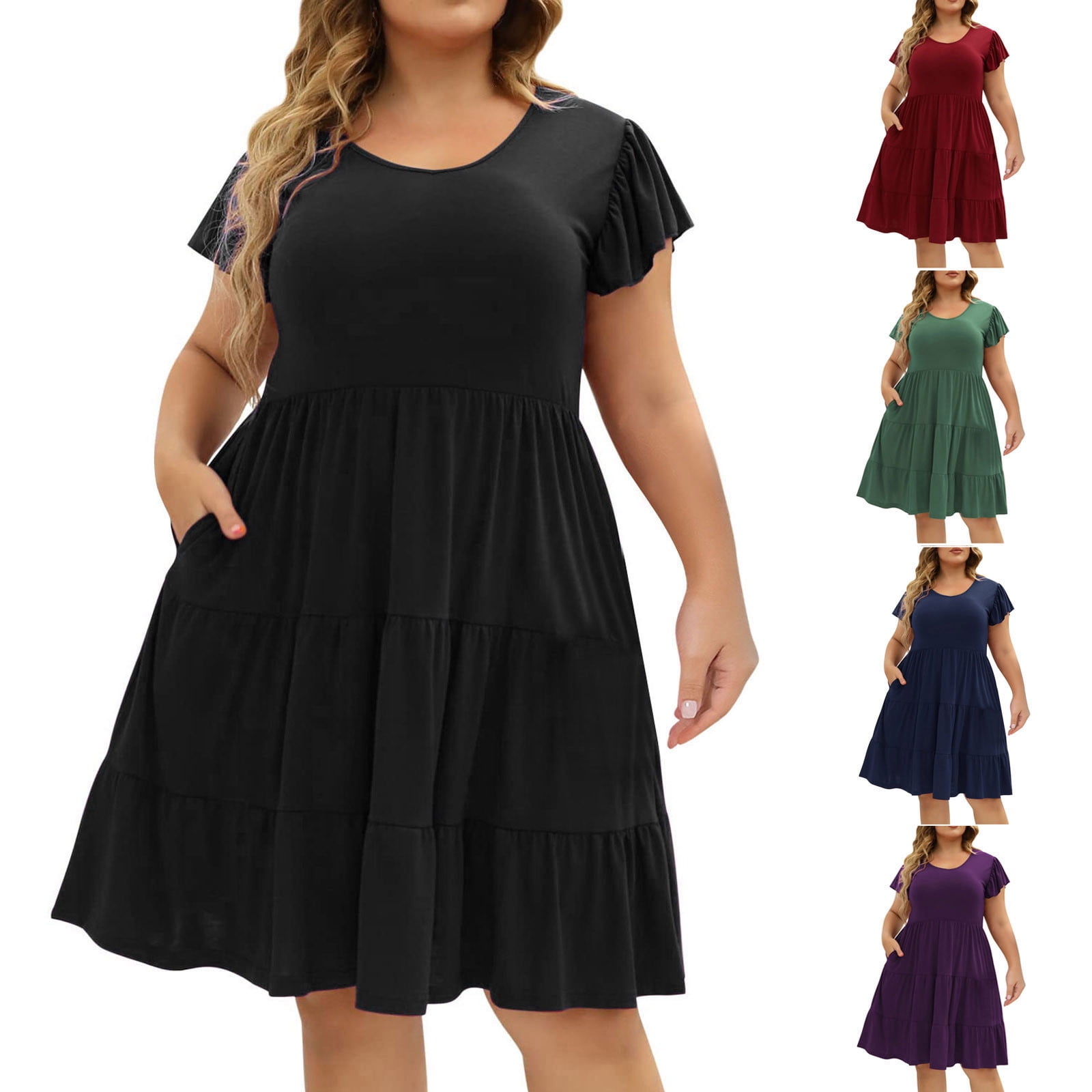 Aboser Babydoll Dresses for Women Plus Size Summer Dress Flowy A-Line ...