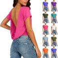 Aboser Backless T Shirts for Women Short Sleeve Cropped Tops Basic Boat ...