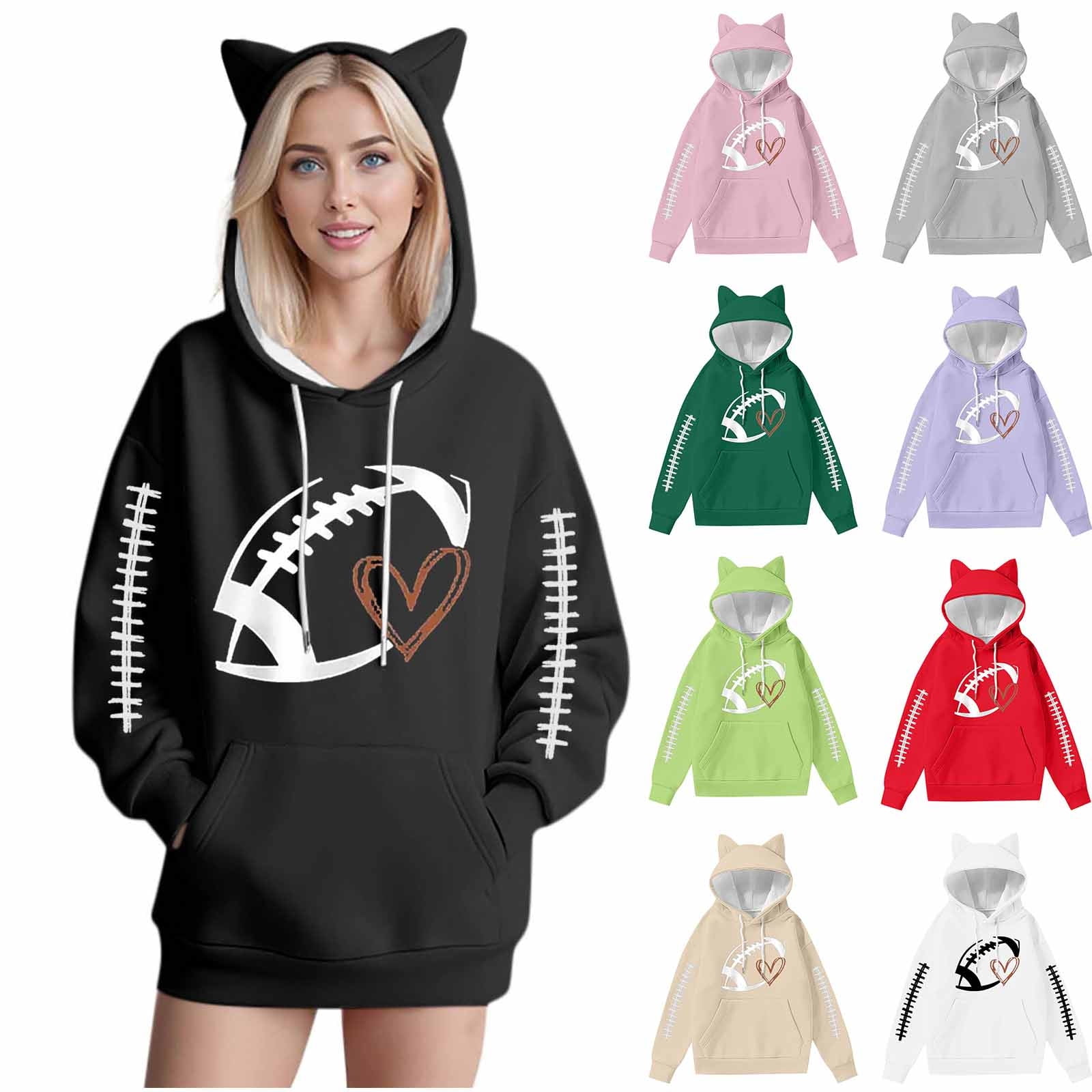 Aboser Baseball Graphic Sweatshirts for Women with Car Ear Hood ...