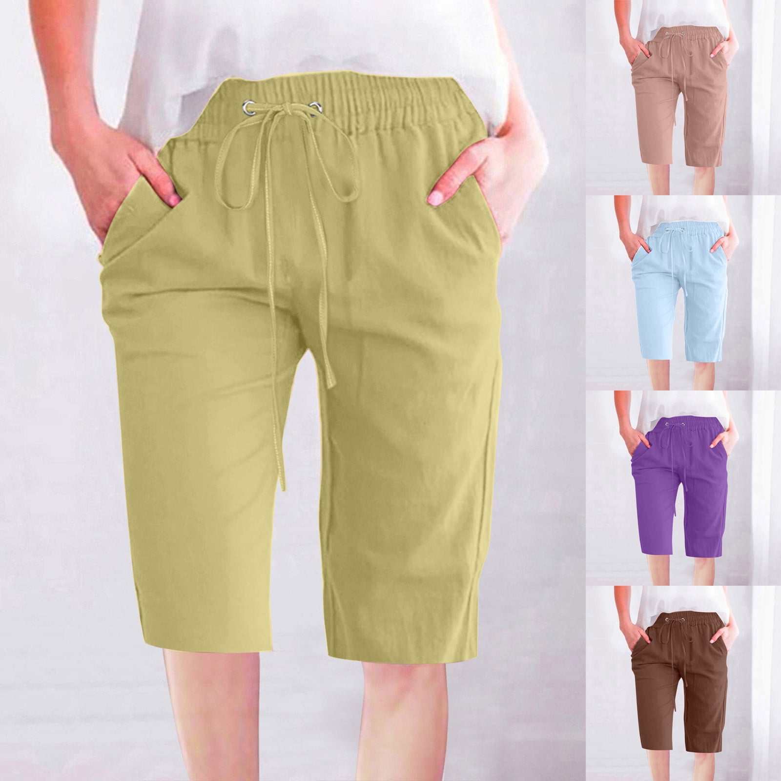Aboser Bermuda Shorts for Women Plus Size Linen Long Shorts Lightweight ...