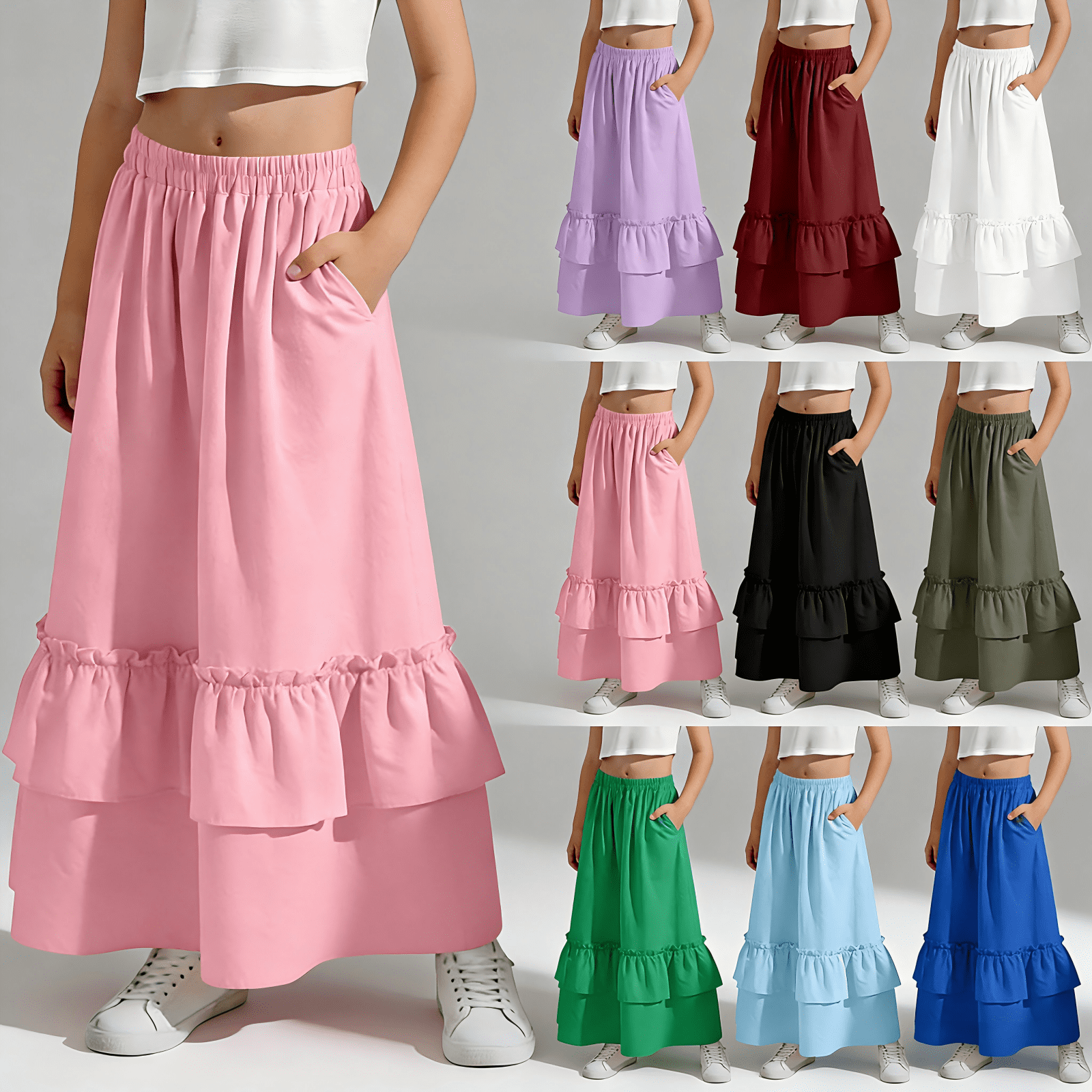 Aboser Big Kids Summer Skirts with Pockets 4-15 Years Casual Elastic ...
