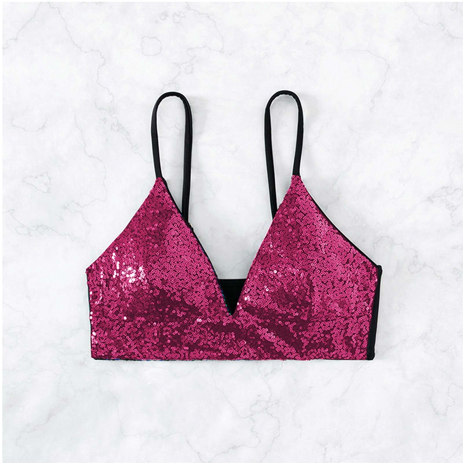 Aboser Bikini Top for Women Sparkly Sequin Swim Tops Adjustable ...