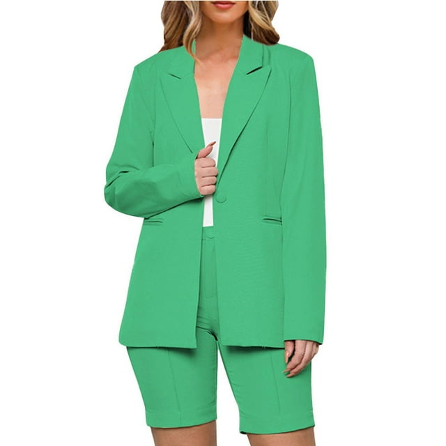 Aboser Blazer Shorts Set for Women Elegant 2 Piece Outfits Long Sleeve ...