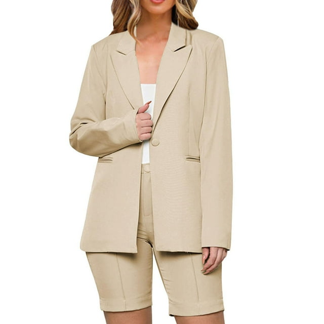 Aboser Blazer Shorts Set for Women Elegant 2 Piece Outfits Long Sleeve ...