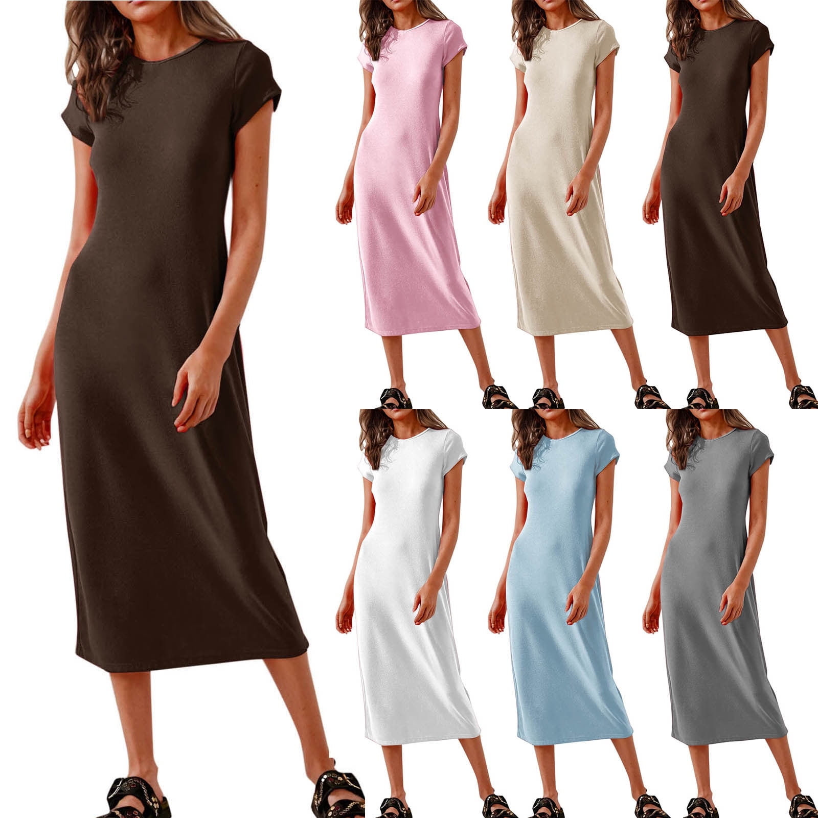 Aboser Bodycon Dresses for Women Short Sleeve Midi Dress Slim Fit ...