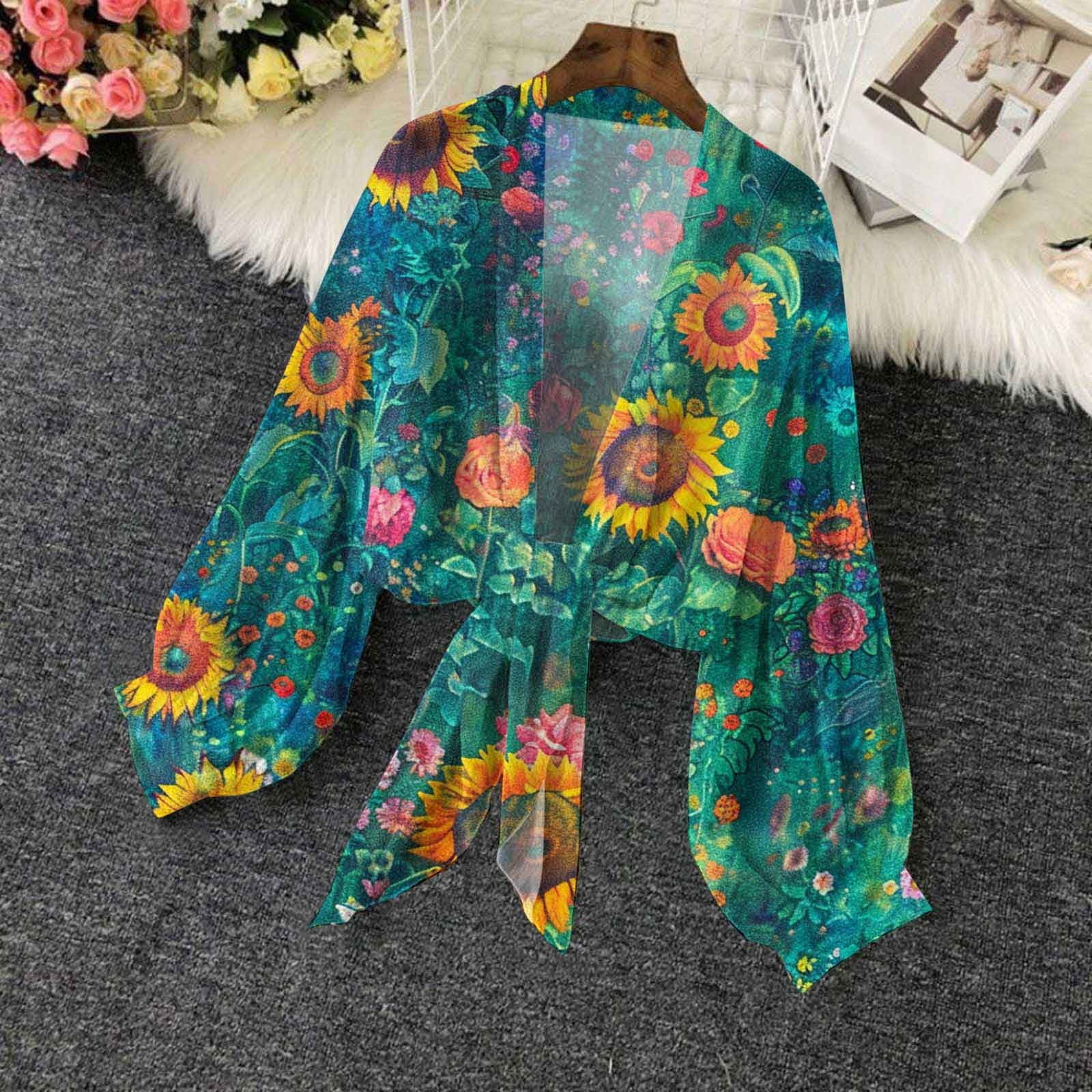 Aboser Boho Floral Bolero Cardigans for Women Trendy Tie Knot Sheer ...