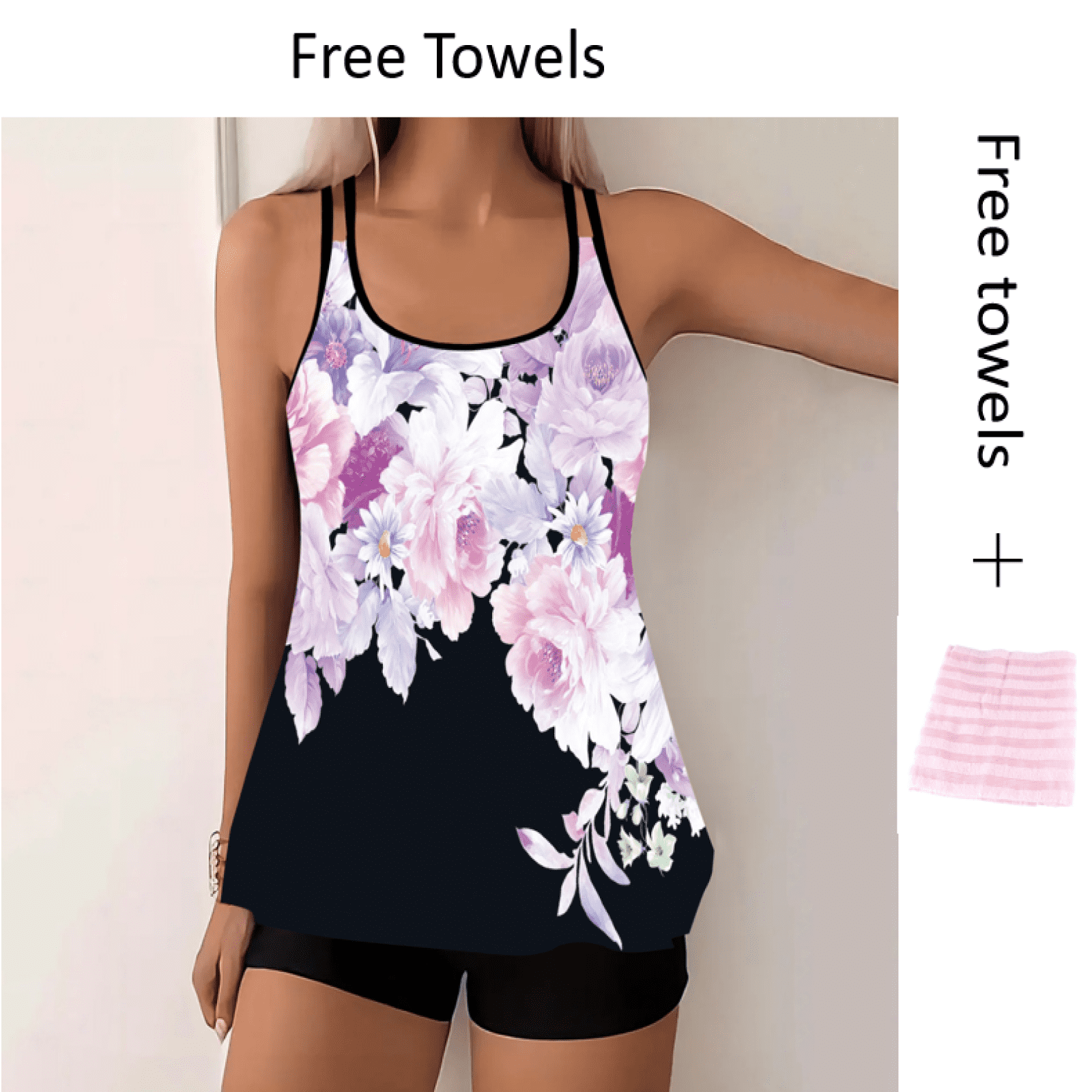 Aboser Boho Floral Print Tankini Swimsuits for Women Plus Size High ...