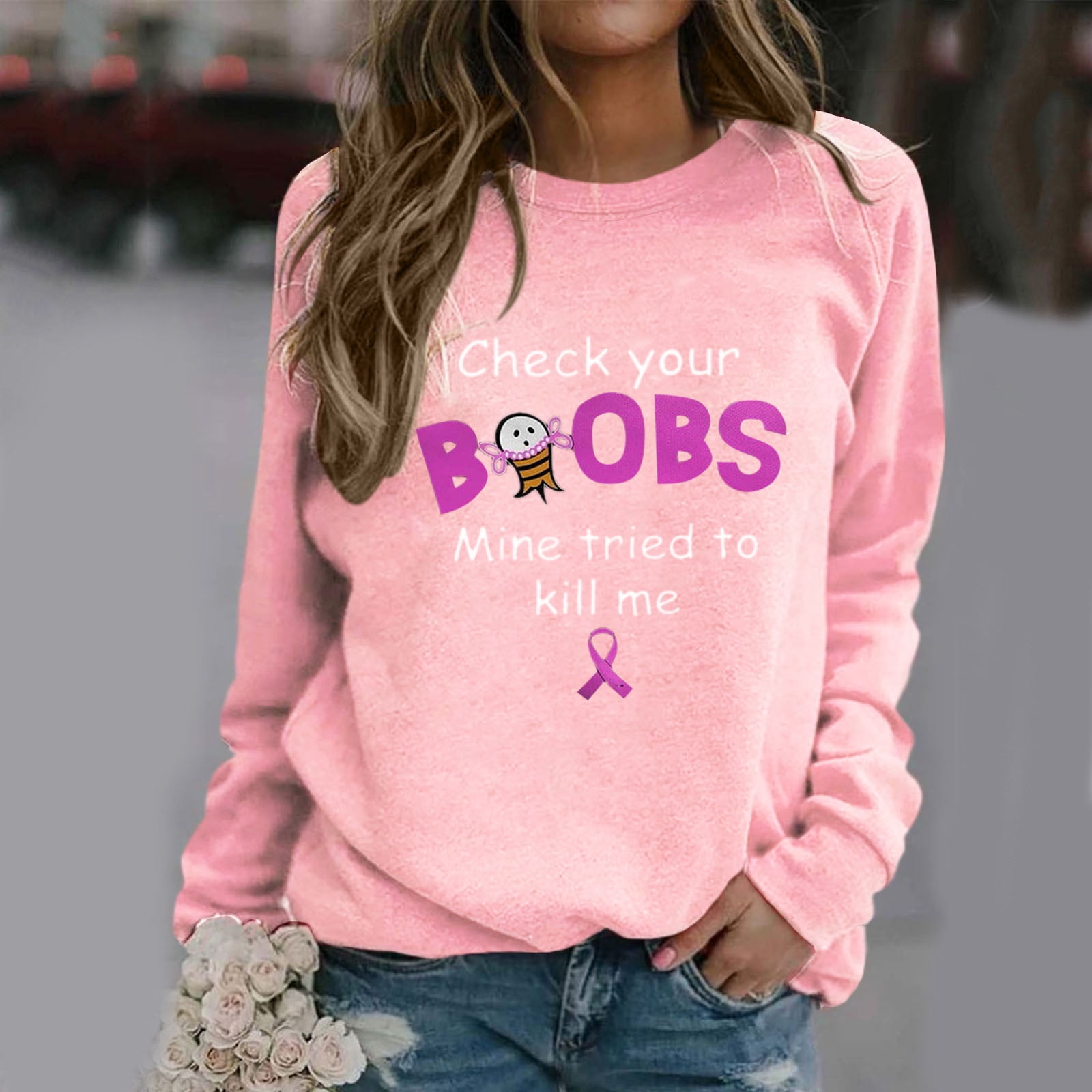Aboser Breast Cancer Awareness Sweatshirt Women Survivor Long Sleeve ...