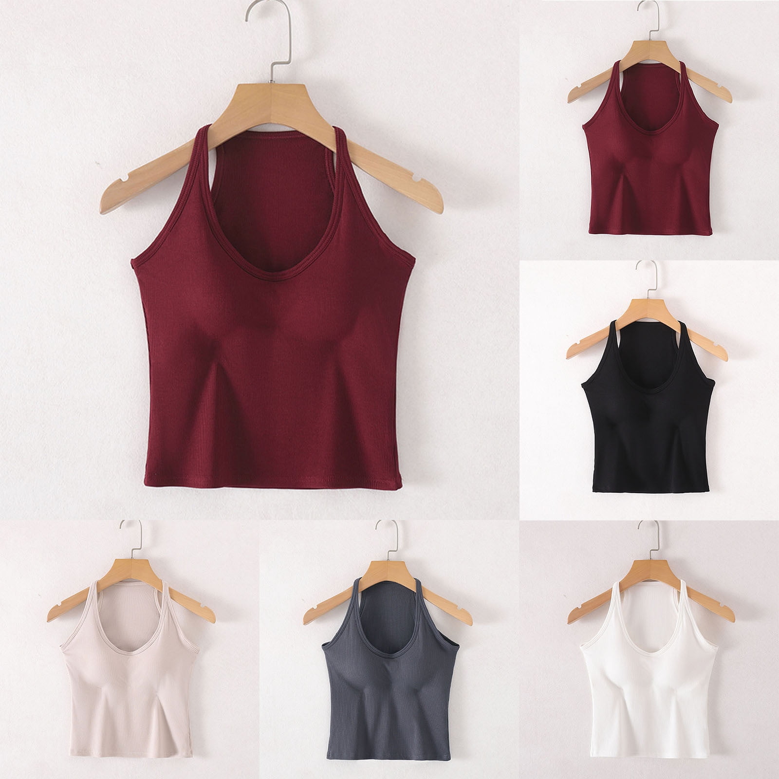 Aboser Built in Padded Bra Tank Tops for Women 2025 Summer Basic Crop Camis Racerback Workout ...