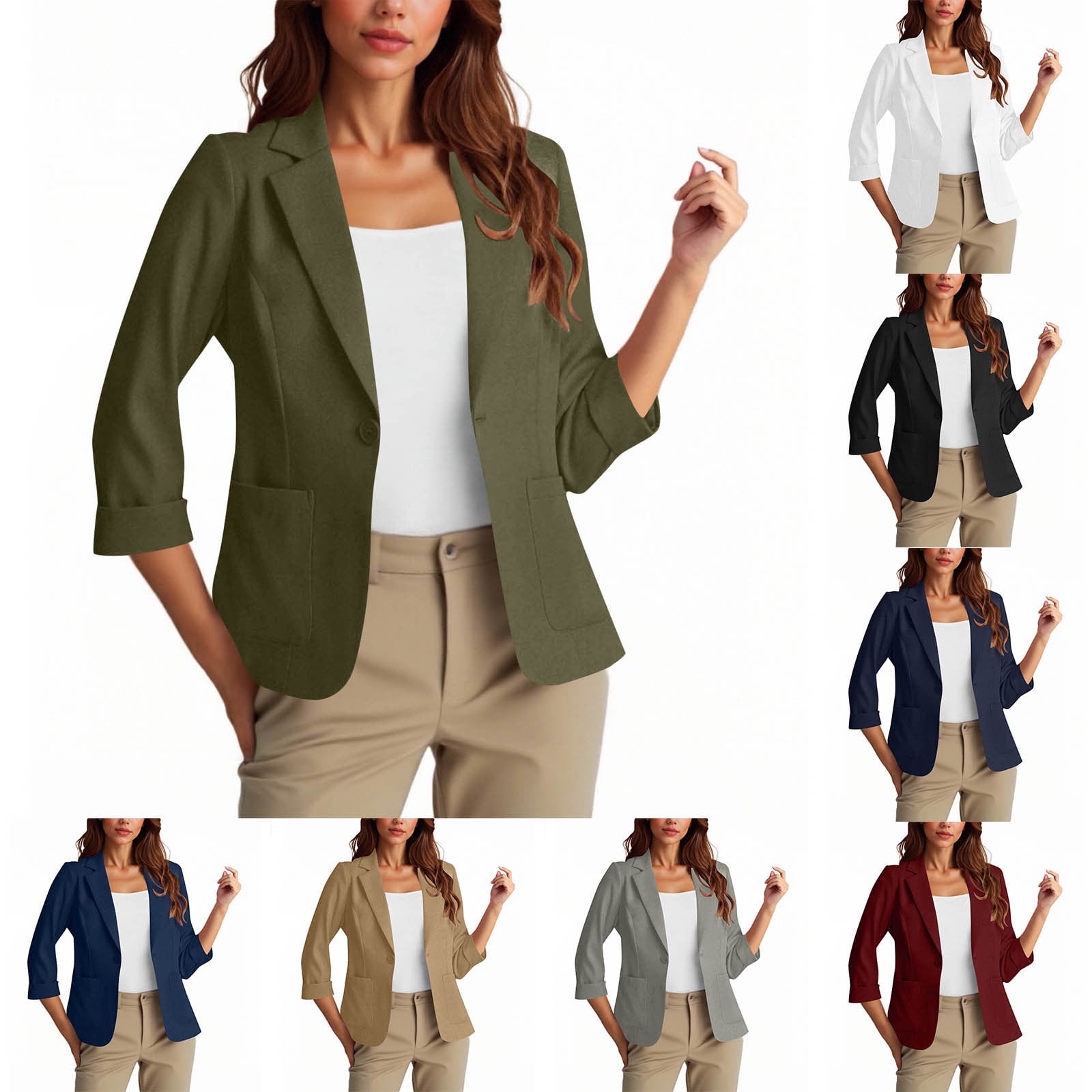 Aboser Business Casual Cropped Blazers for Women Jackets Dressy 3/4 ...