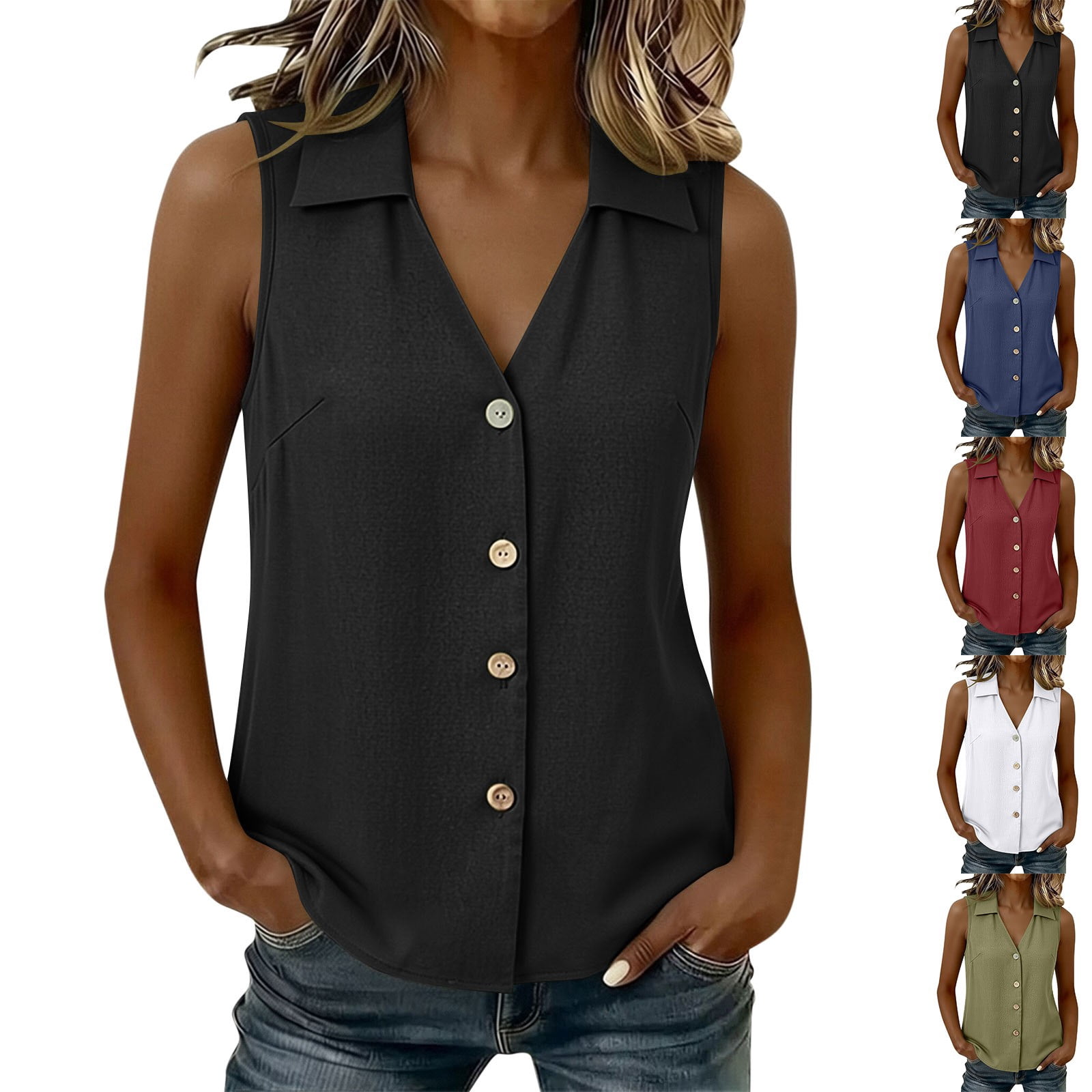 Aboser Button Down Chiffon Vest Tops for Women Business Casual ...