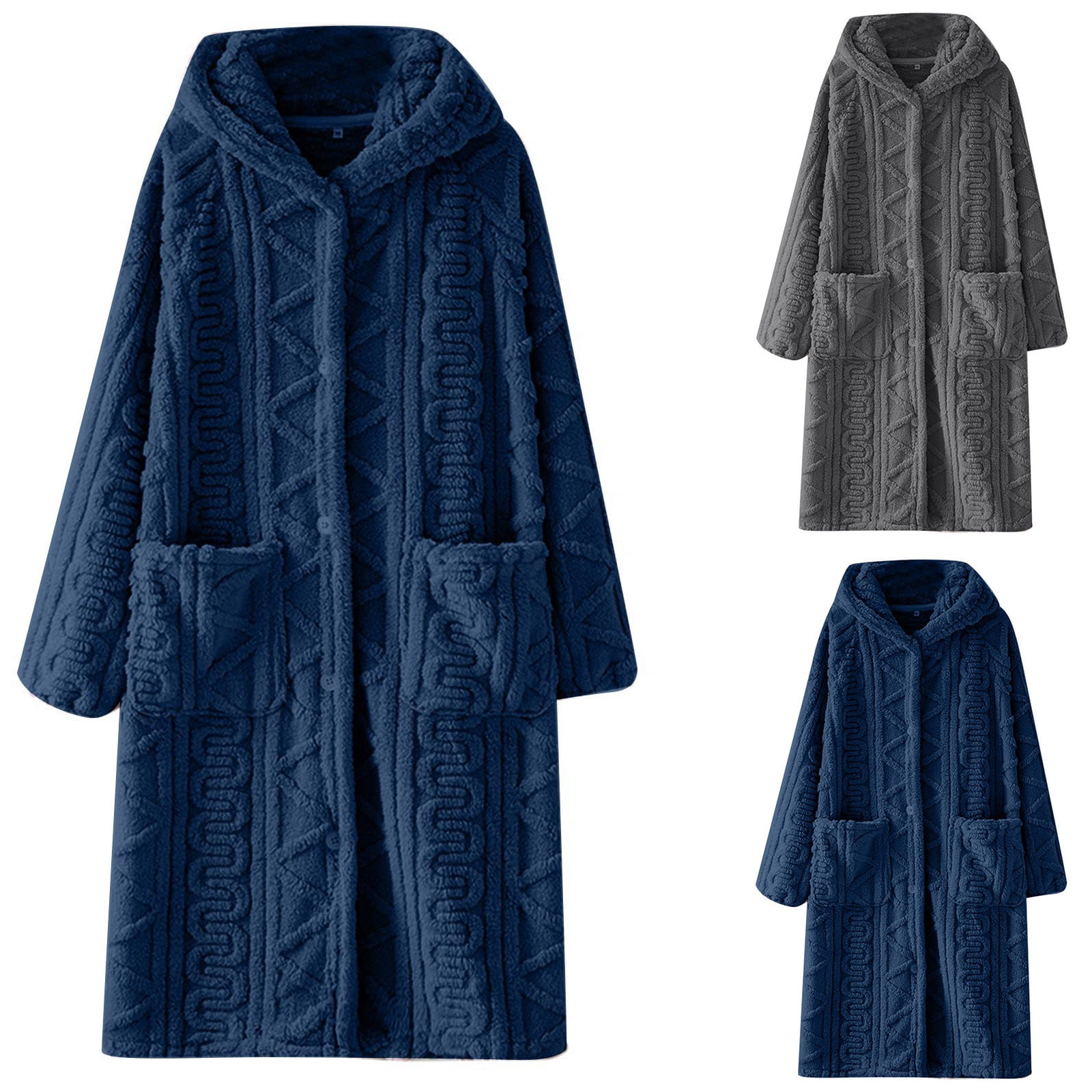 Aboser Button Down Robes for Men with Hood Warm Winter Fuzzy Flannel ...