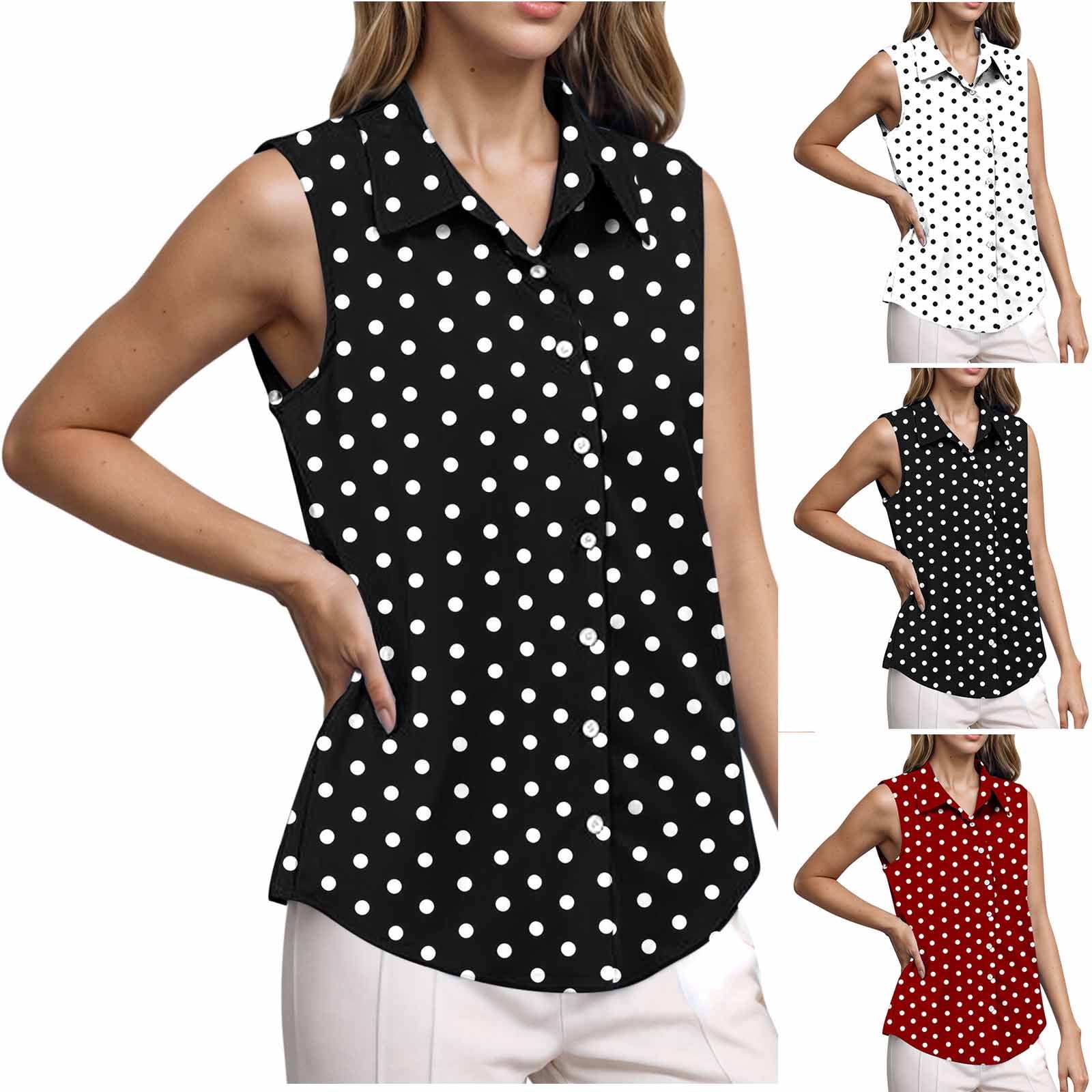 Aboser Button Down Shirts for Women Sleeveless Summer Work Blouses ...