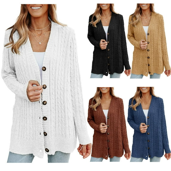Aboser Cable Knit Cardigan for Women Sweaters Button Down Long Sleeve ...