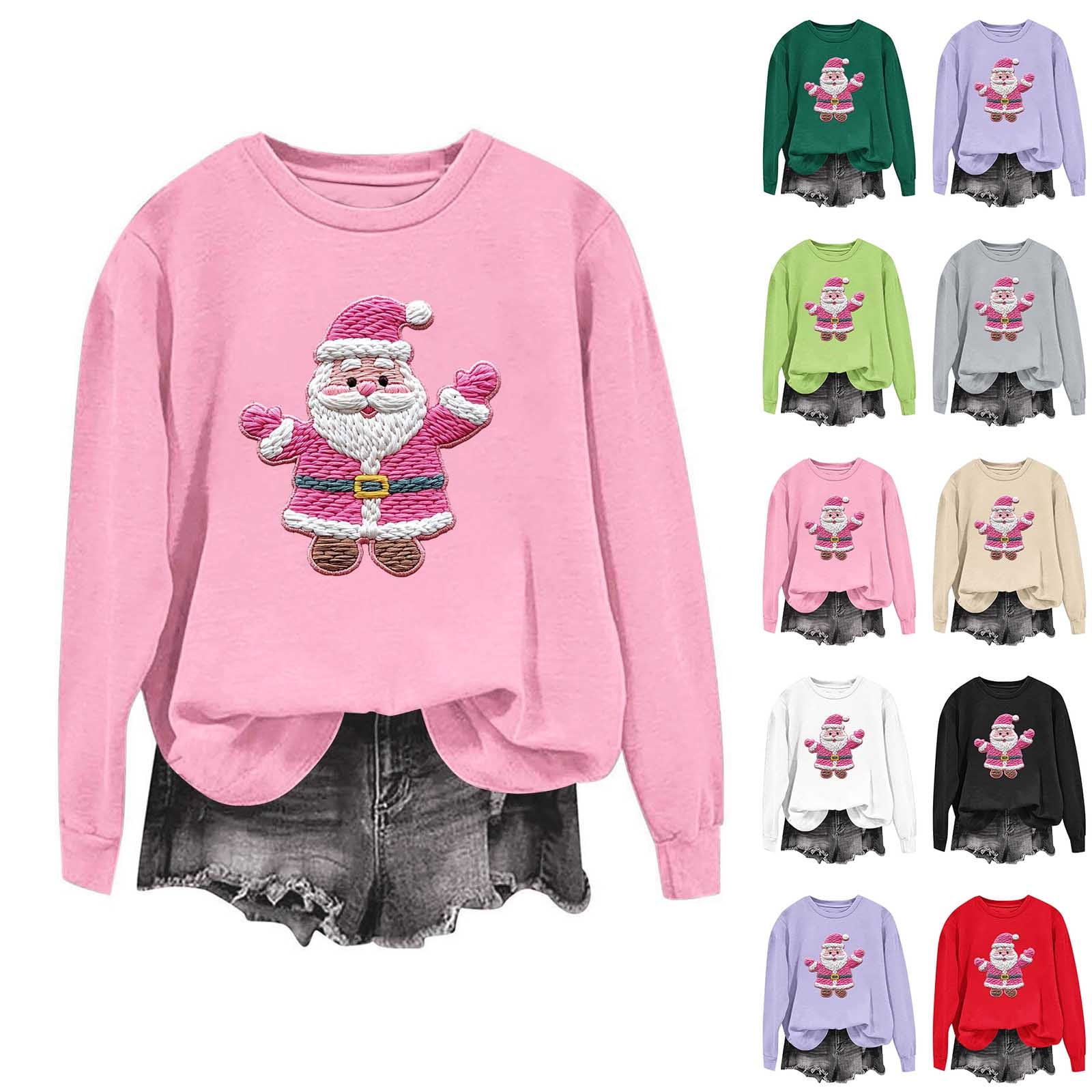 Aboser Christmas Pink Sweatshirt for Women Trendy Xmas Santa Claus ...