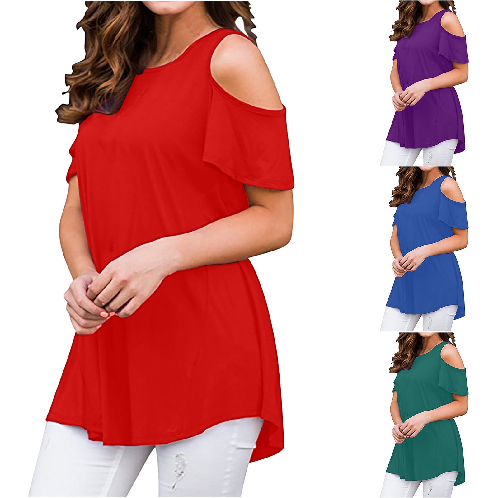 Aboser Cold Shoulder Tops for Women Elegant Short Sleeve T Shirts ...