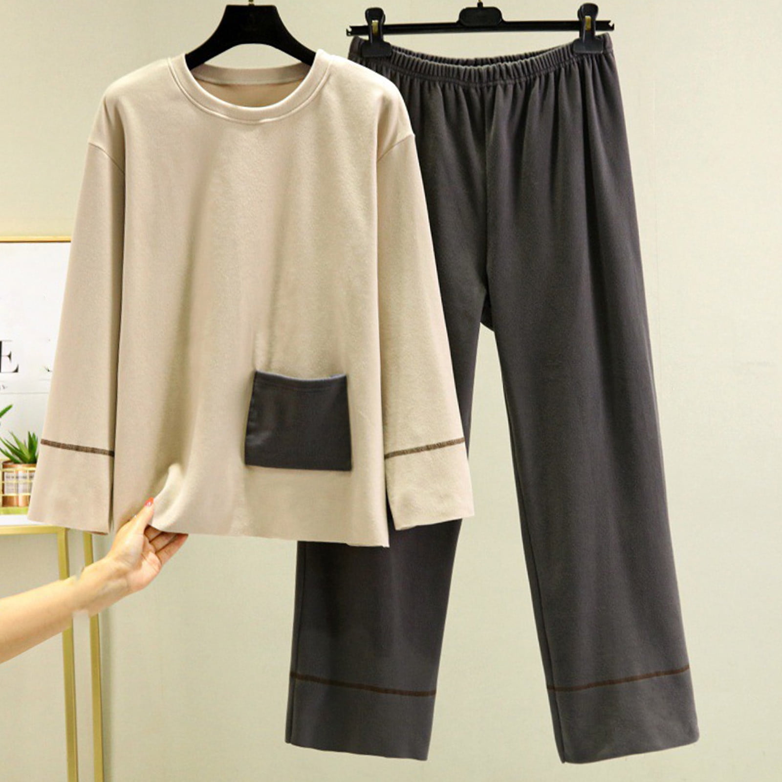 Aboser Comfy Pajama Sets for Woman Warm Fleece Loungewear Loose Long ...