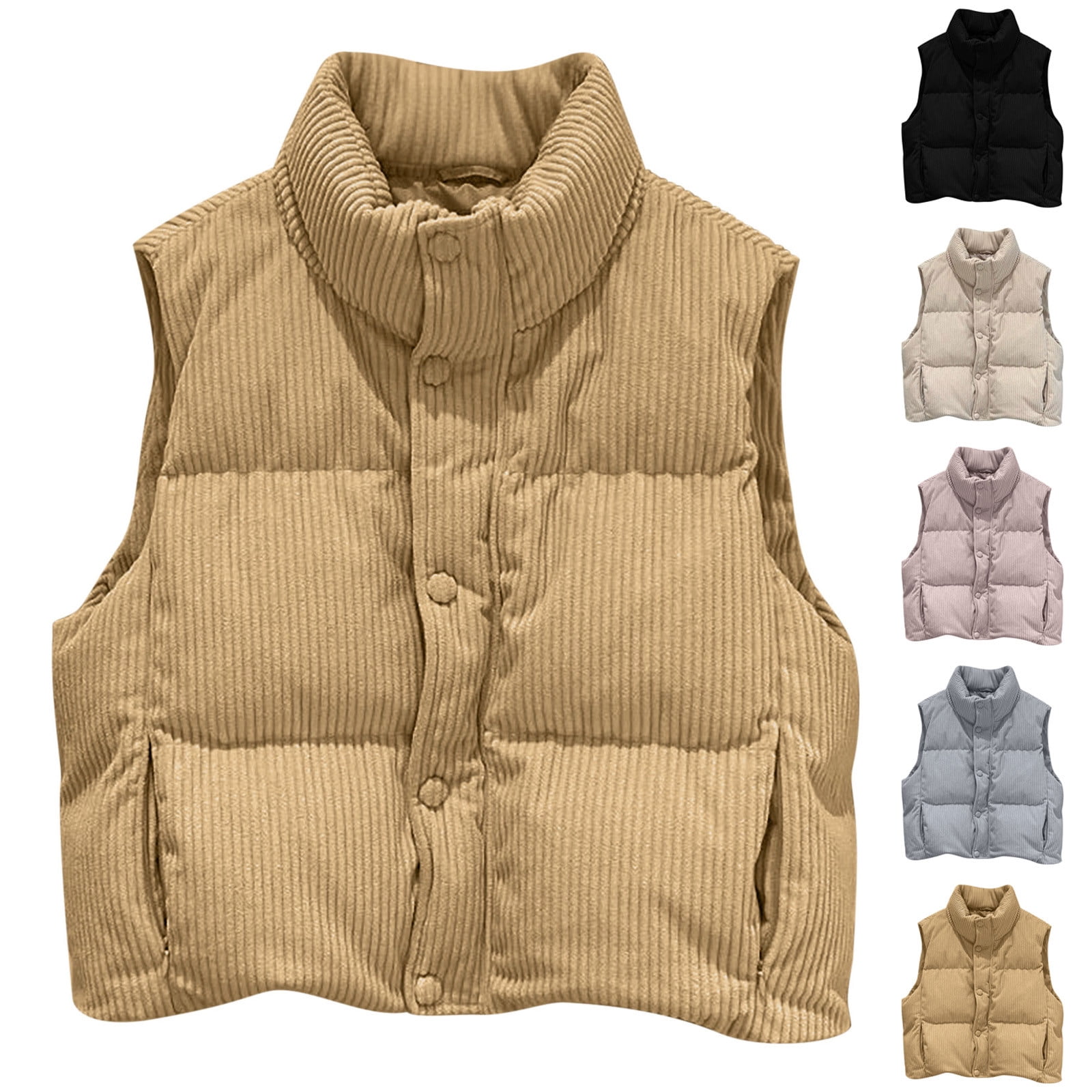 Aboser Corduroy Puffer Vests for Women Trendy Stand Collar Quilted ...